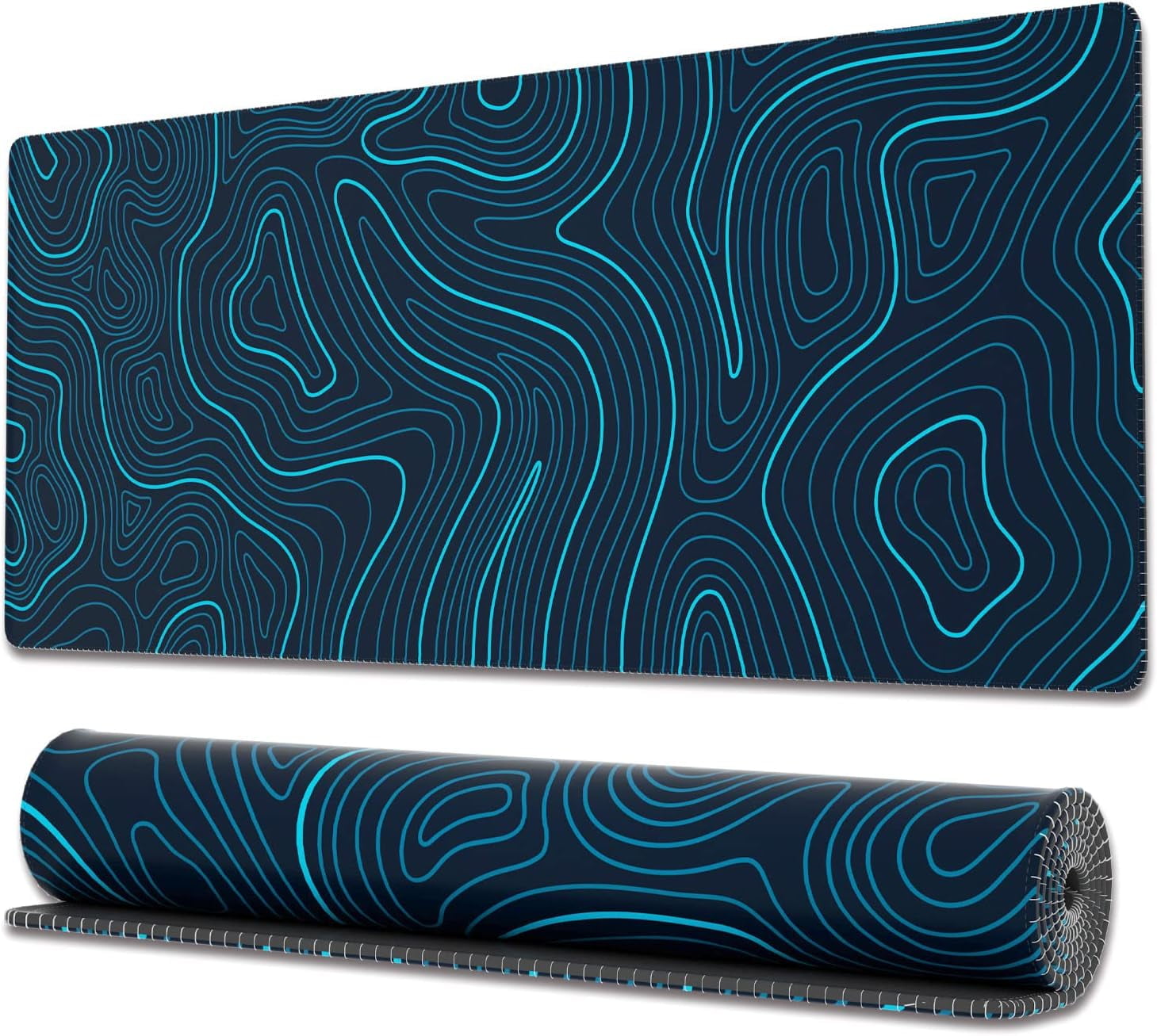 Topographic Map Blue Gaming Mouse Pad - Extended XL Mousepad, Anti-Slip ...