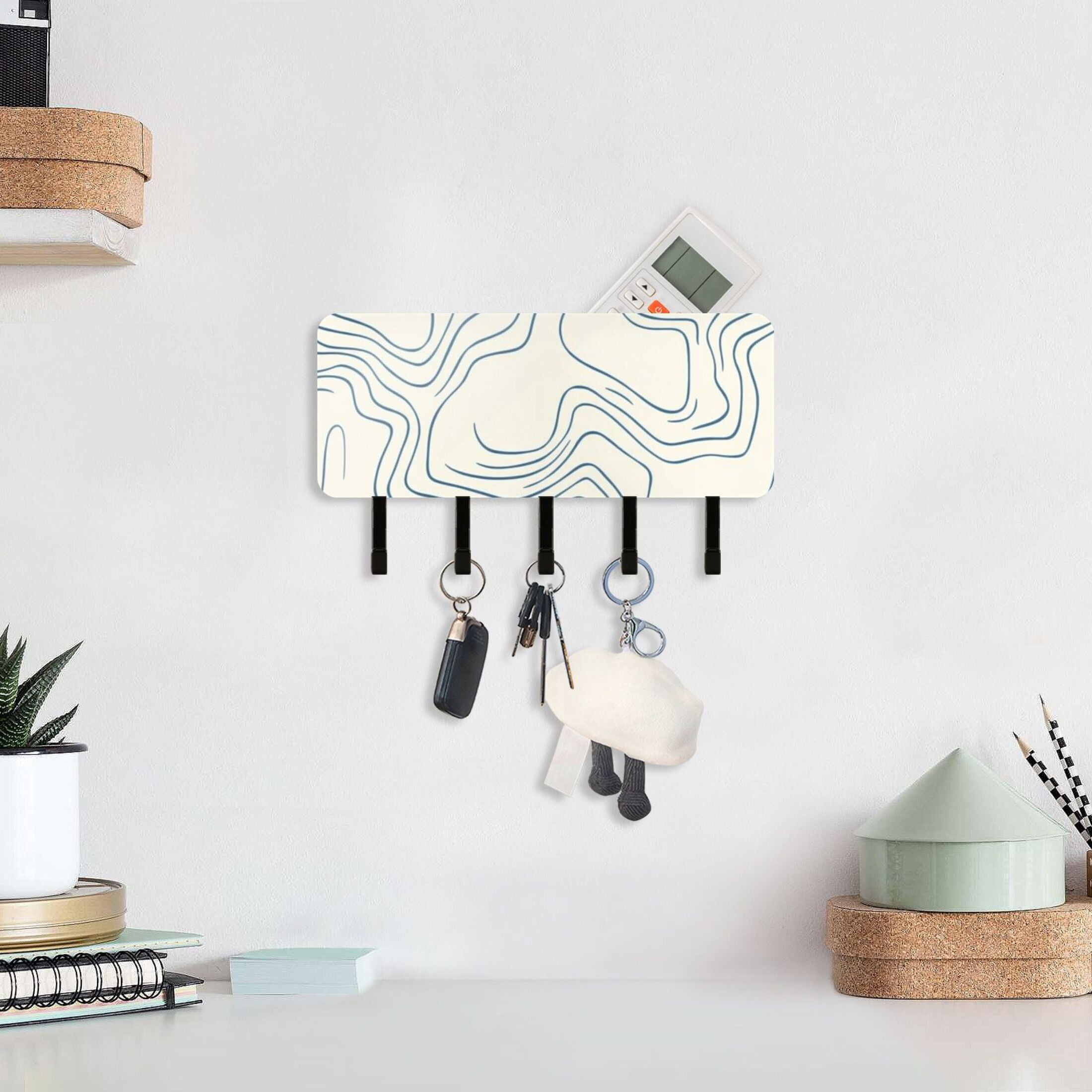 Topographic Map Blue Lines Key Holder for Wall Mail Holder Organizer ...