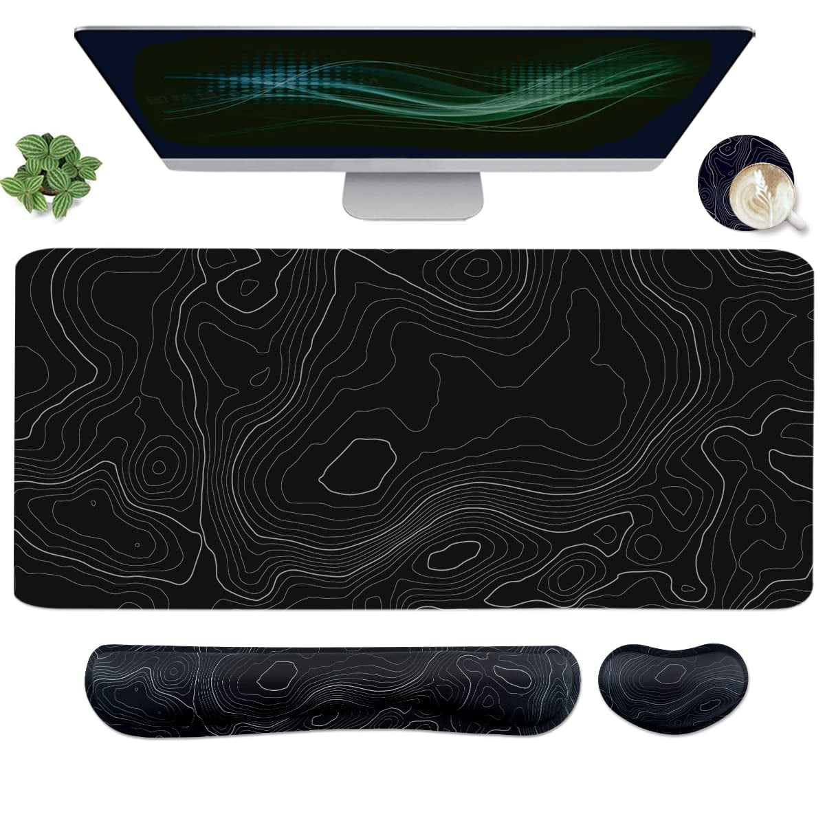 Topographic Mouse Pad Set, Extended Mouse Pad+Keyboard Wrist Rest ...