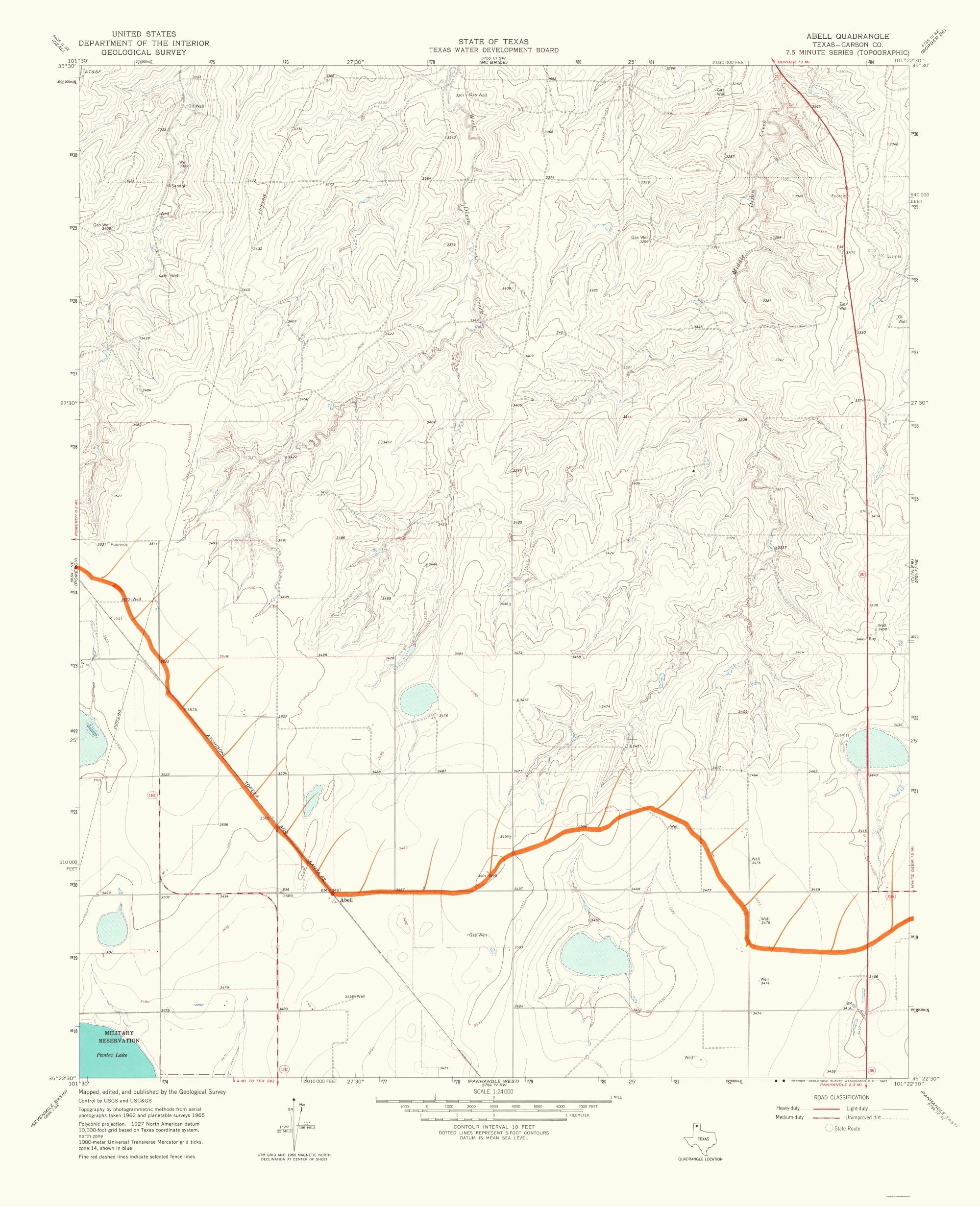 Topographical Map - Abell Texas Quad - USGS 1967 - 23 x 28.33 - Vintage ...