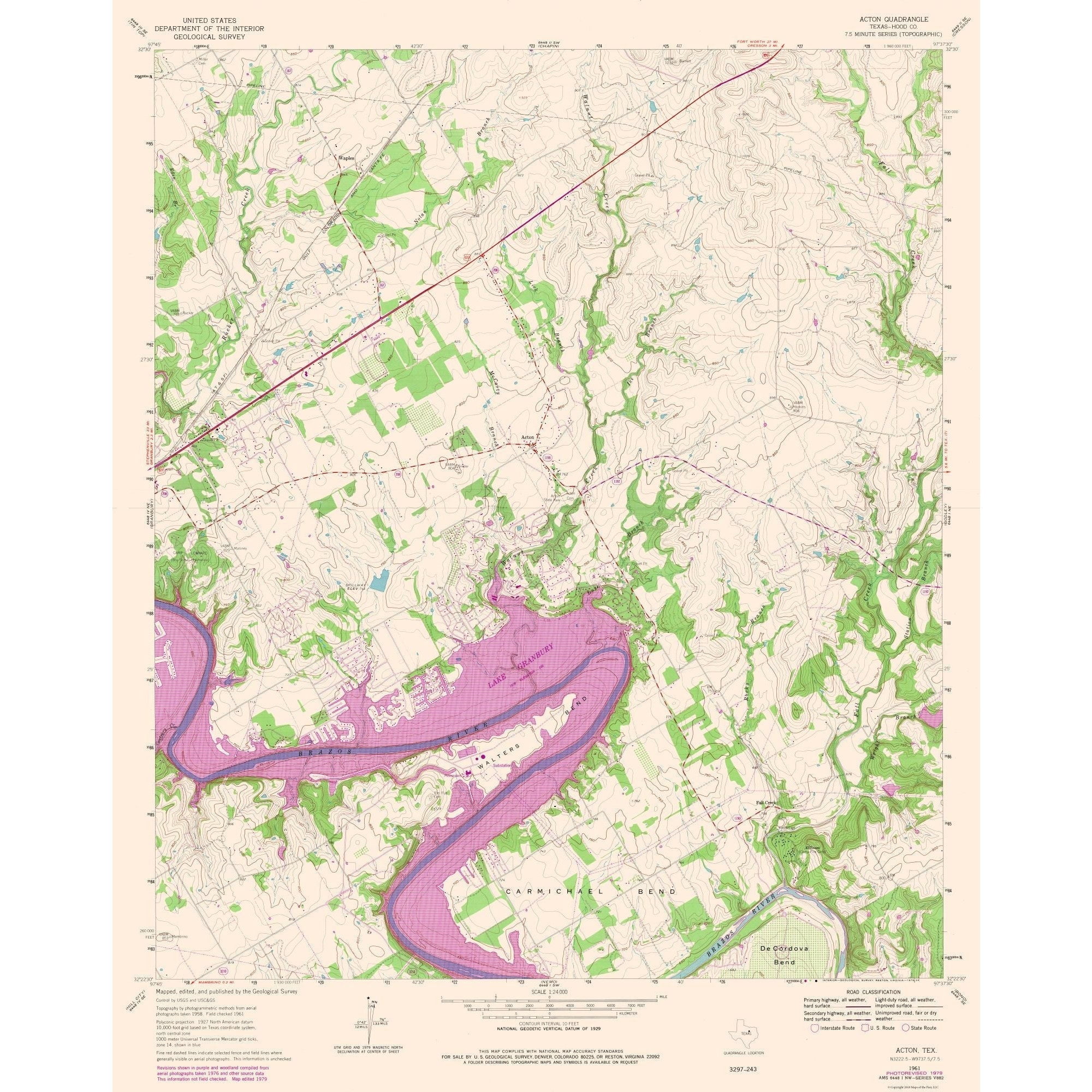 Topographical Map - Acton Texas Quad - USGS 1961 - 23 x 28.95 - Vintage ...
