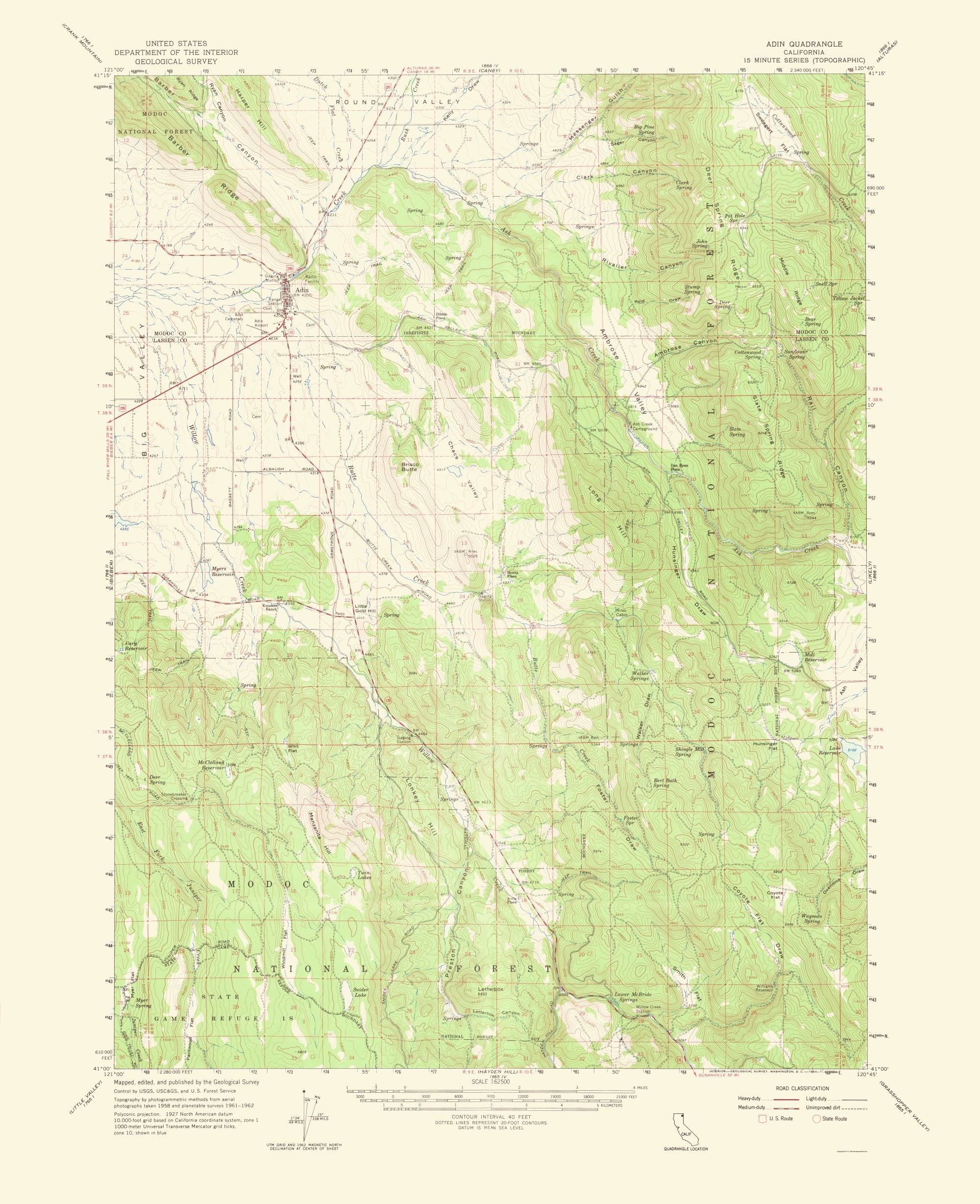 Topographical Map - Adin California Quad - USGS 1964 - 23 x 28.24 ...