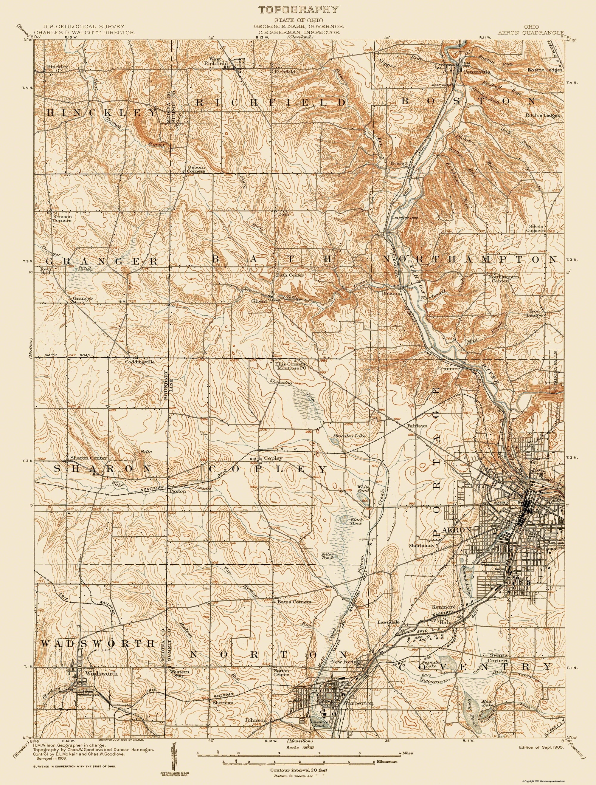 Topographical Map - Akron Ohio Quad - USGS 1905 - 23 x 30.28 - Vintage ...