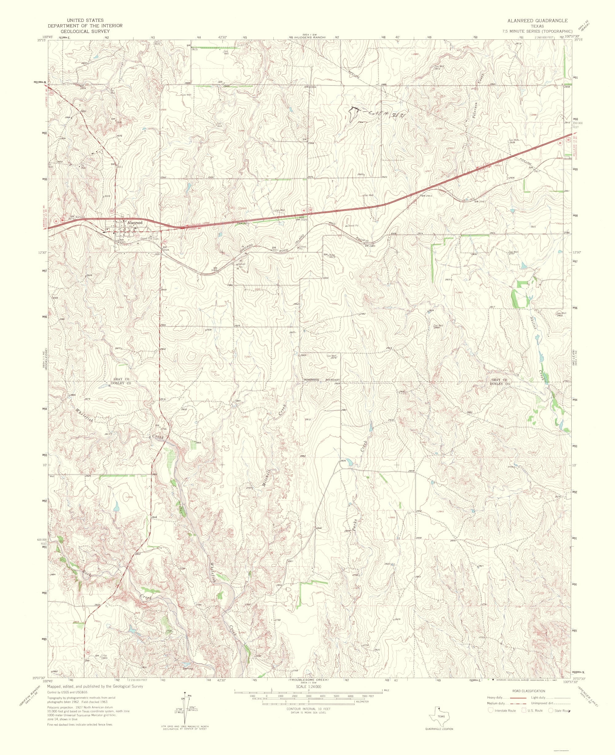 Topographical Map - Alanreed Texas Quad - USGS 1967 - 23 x 28.22 ...