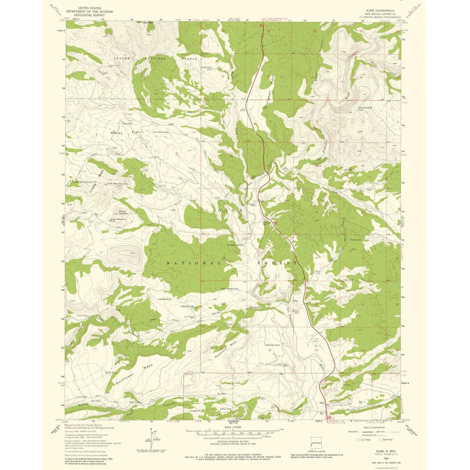 Topographical Map - Alma New Mexico Quad - USGS 1963 - 23 x 28.12 ...