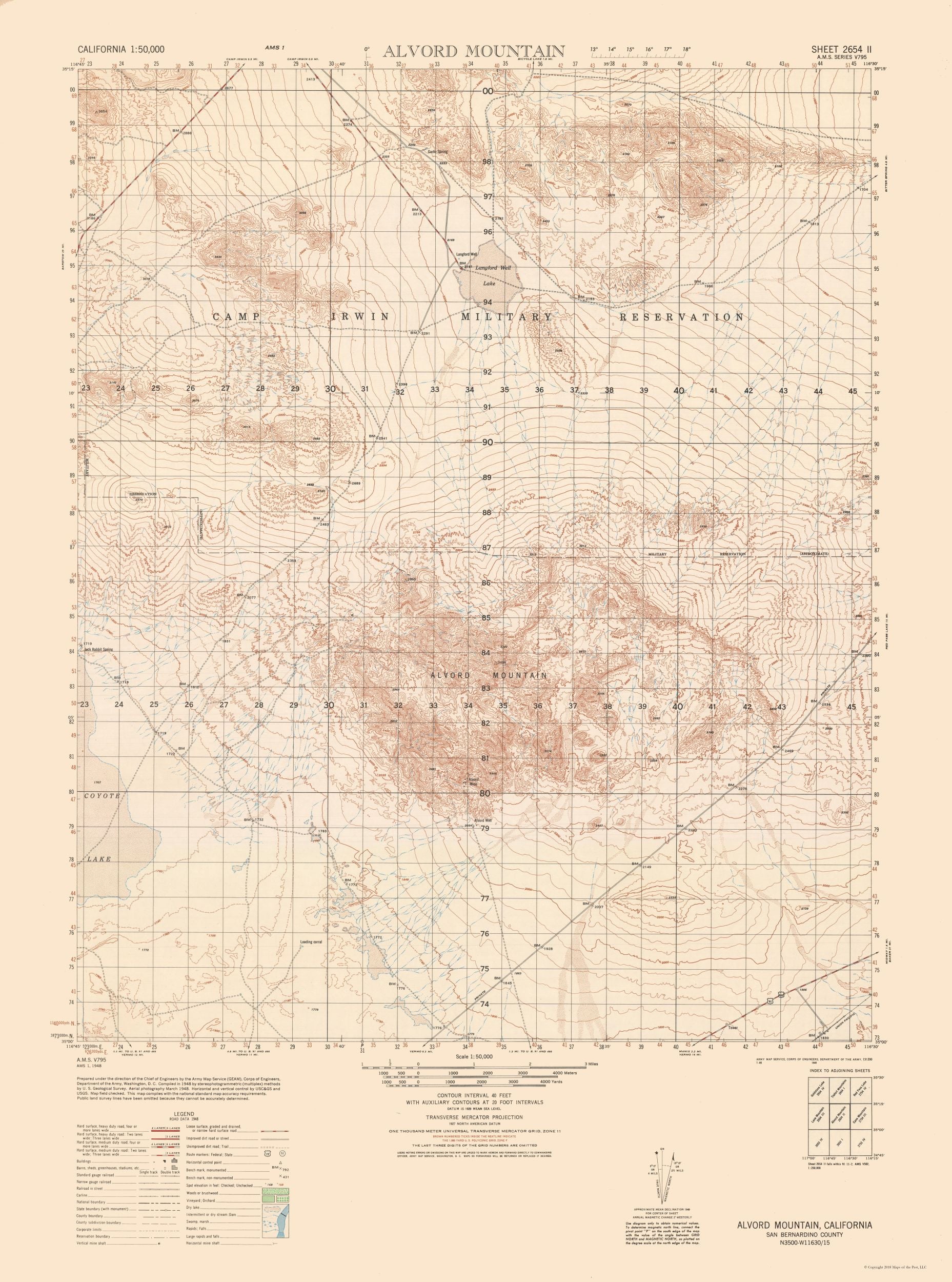 Topographical Map - Alvord Mountains Sheet - US Army 1948 - 23 x 30.96 ...