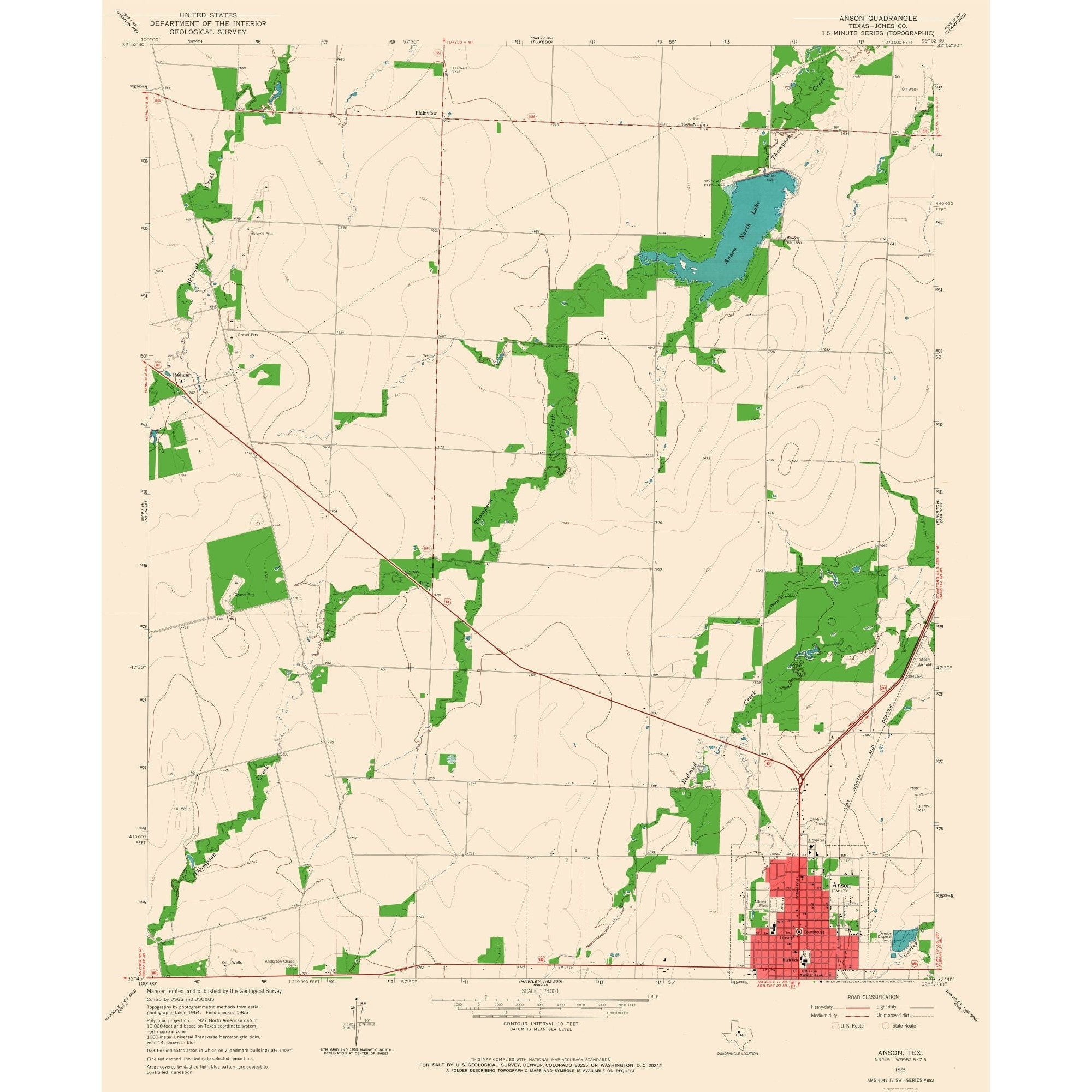Topographical Map - Anson Texas Quad - USGS 1965 - 23 x 28.28 - Vintage ...