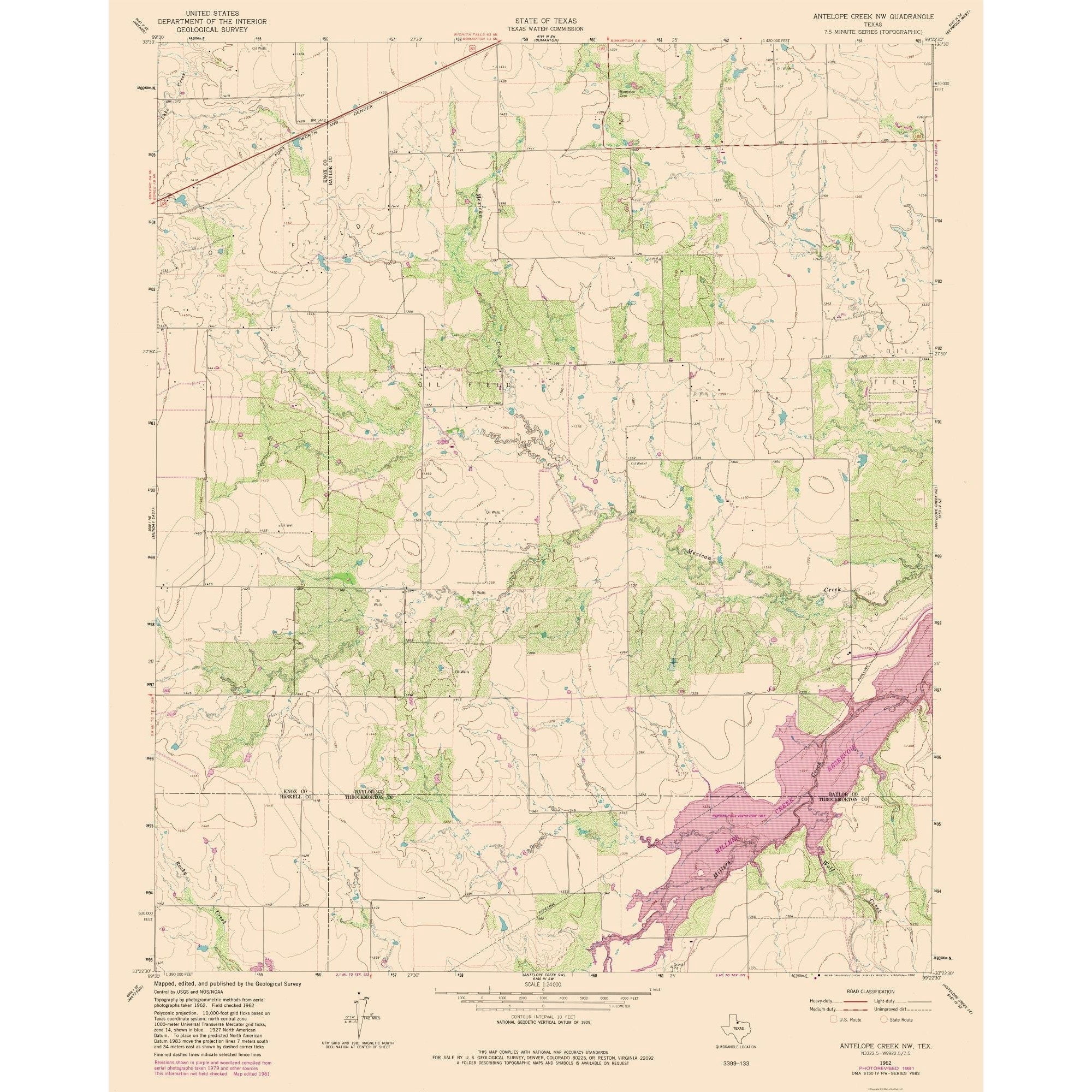 Topographical Map - Antelope Creek Texas North West Quad - USGS 1962 ...