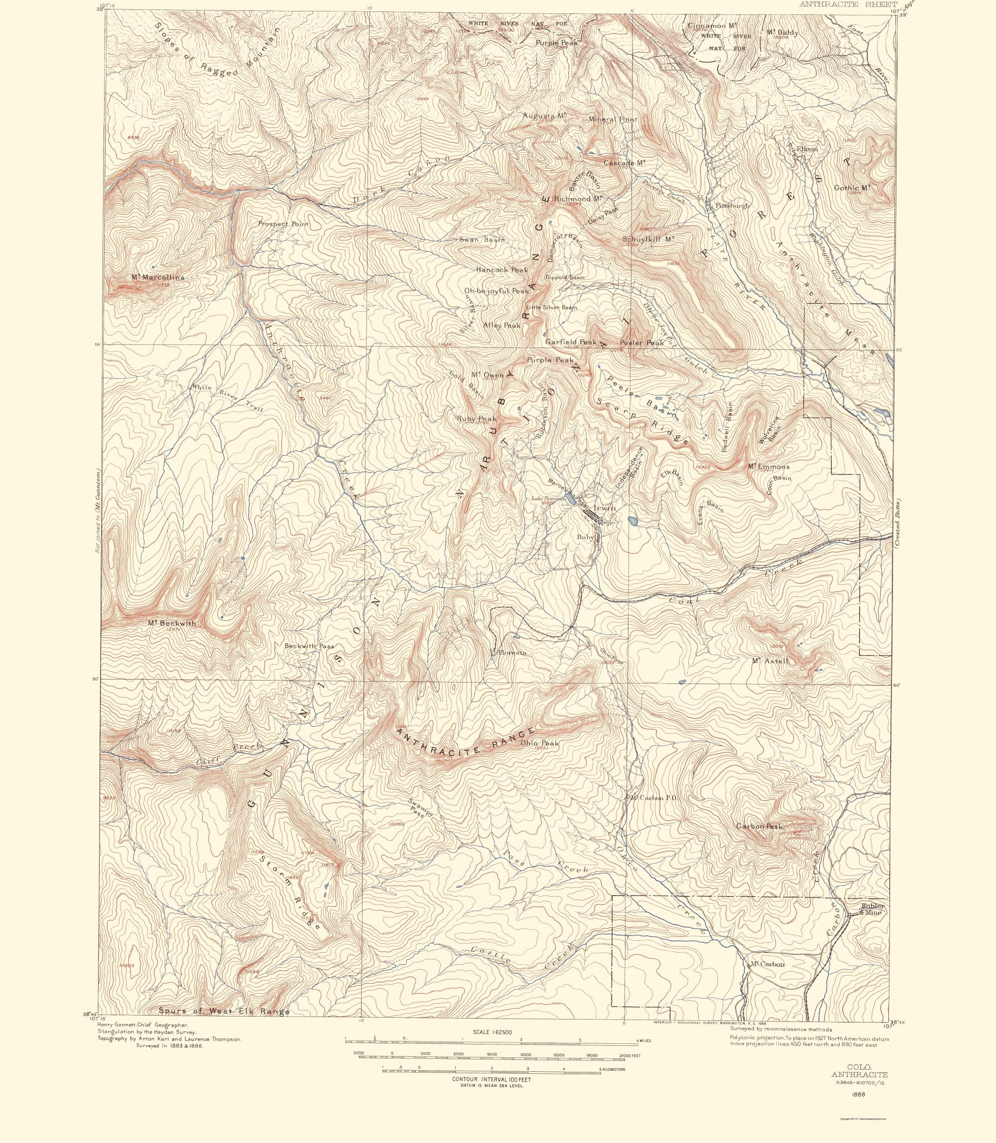 Topographical Map - Anthracite Colorado Sheet - USGS 1956 - 23 x 26.40 ...