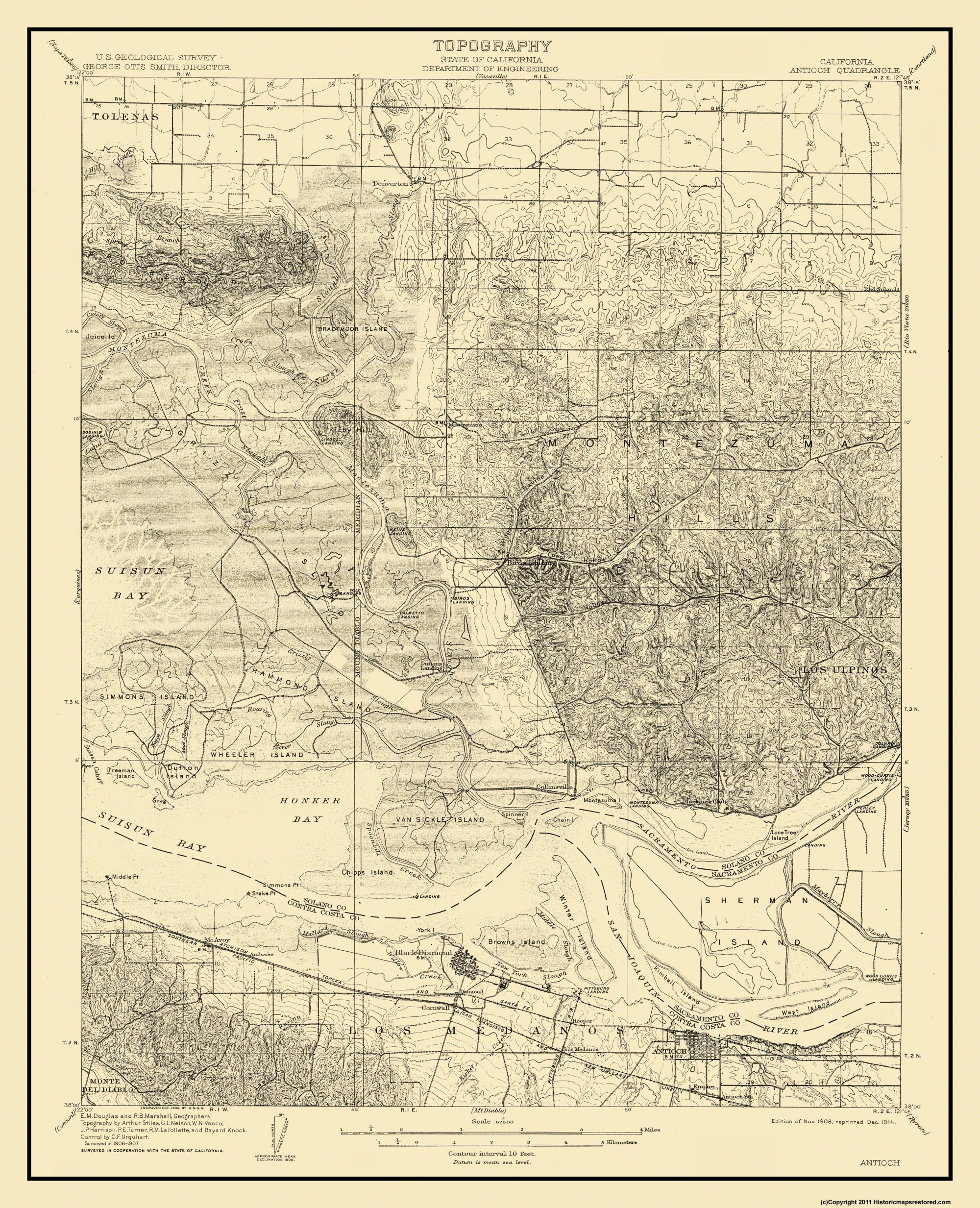 Topographical Map - Antioch California Quad - USGS 1908 - 27.5 x 23 ...