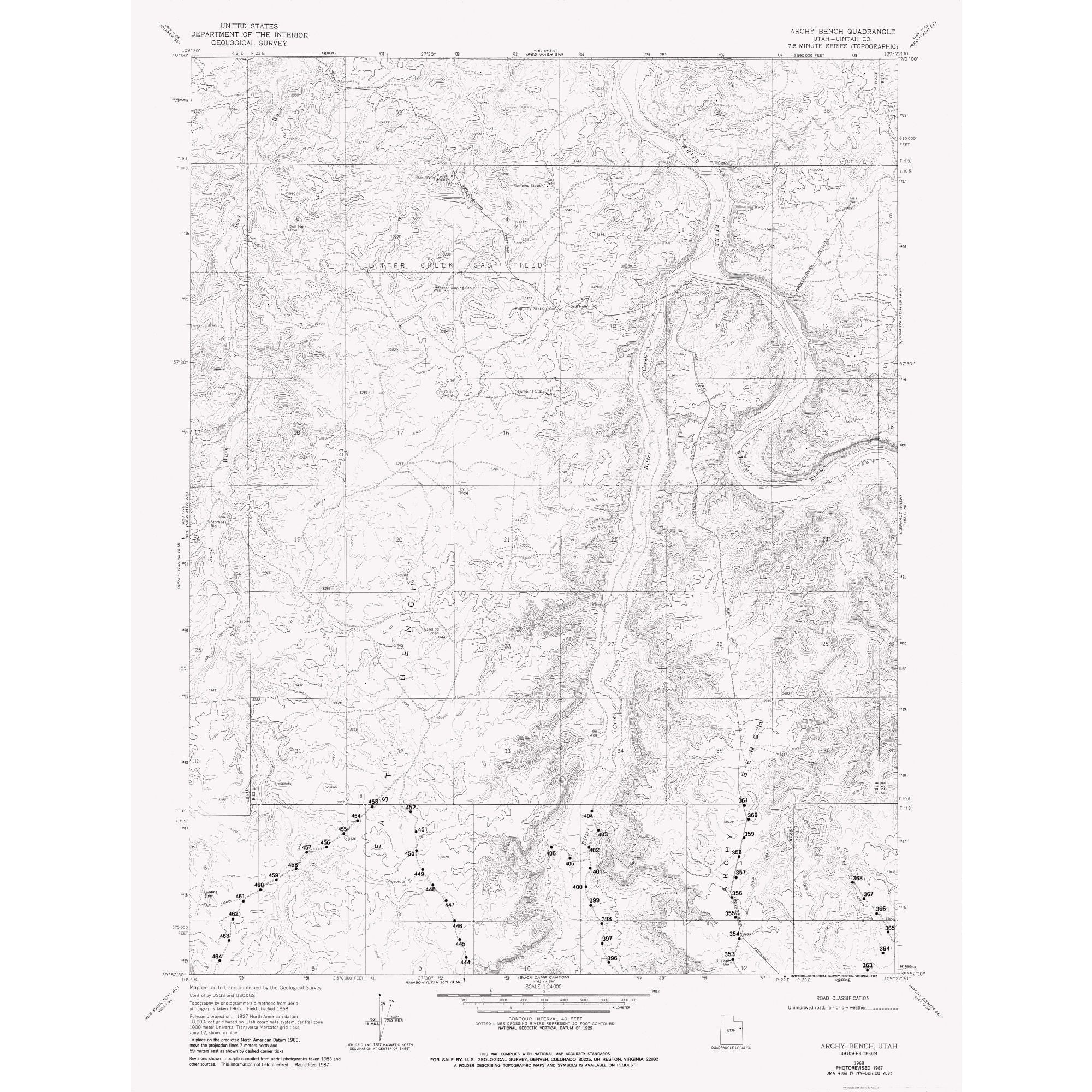 Topographical Map - Archy Bench Utah Quad - USGS 1968 - 23 x 30.24 ...