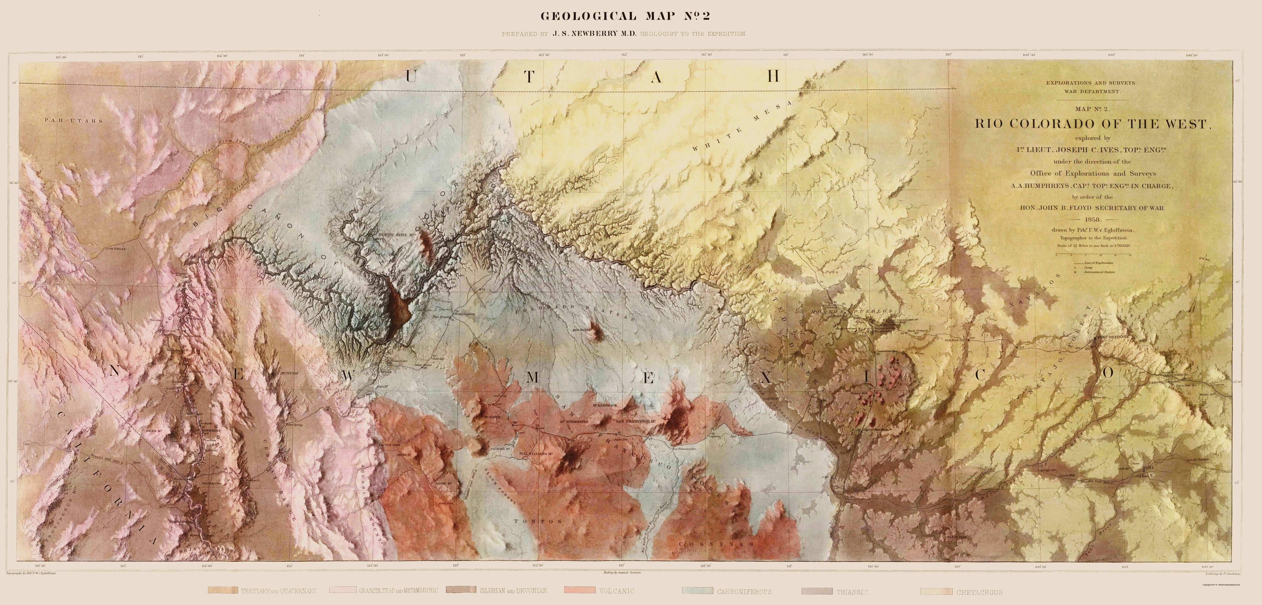 Topographical Map - Arizona Nevada Colorado River Geological - Floyd ...