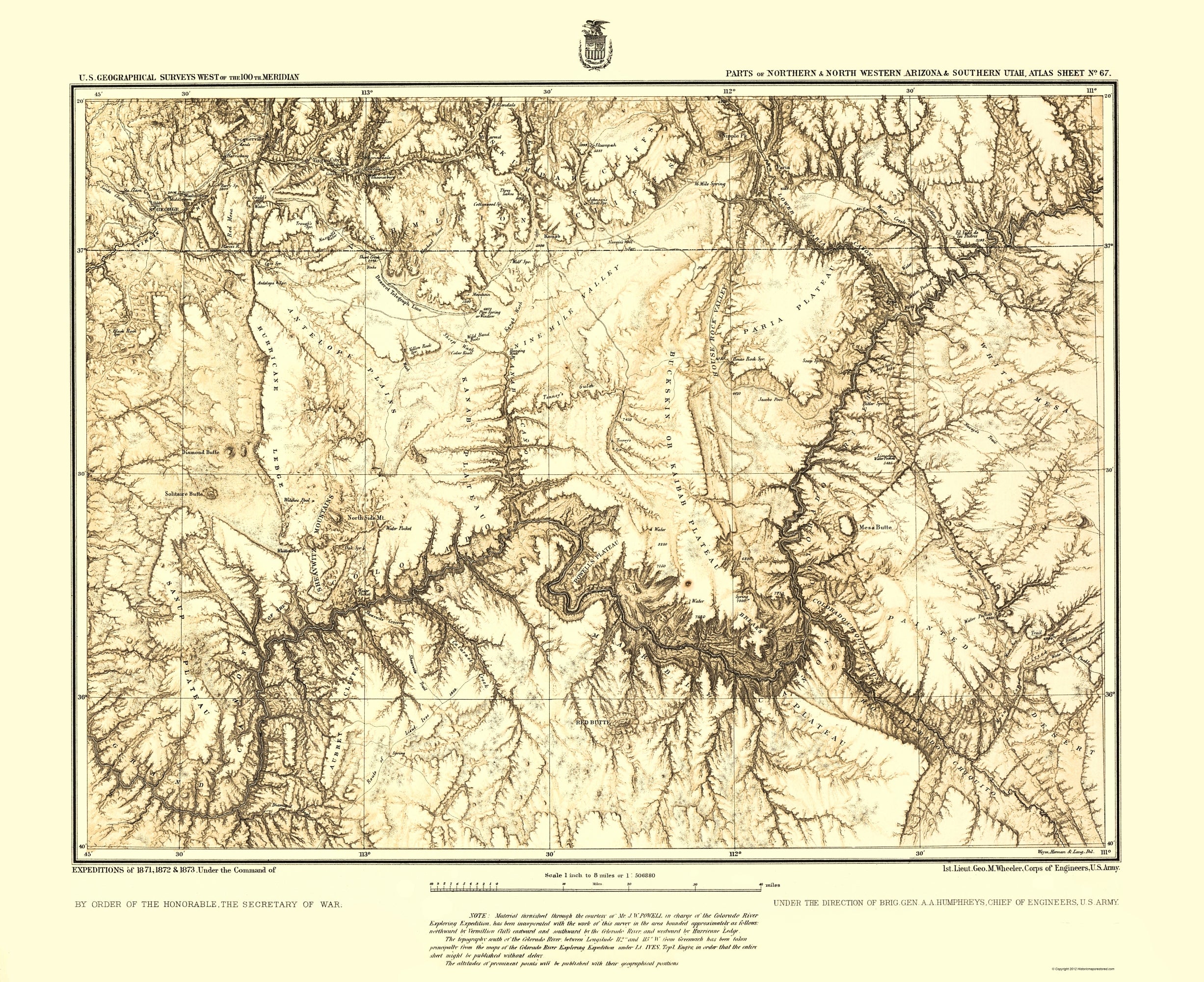 Topographical Map - Arizona Utah Sheet - USGS 1873 - 23 x 28.21 ...