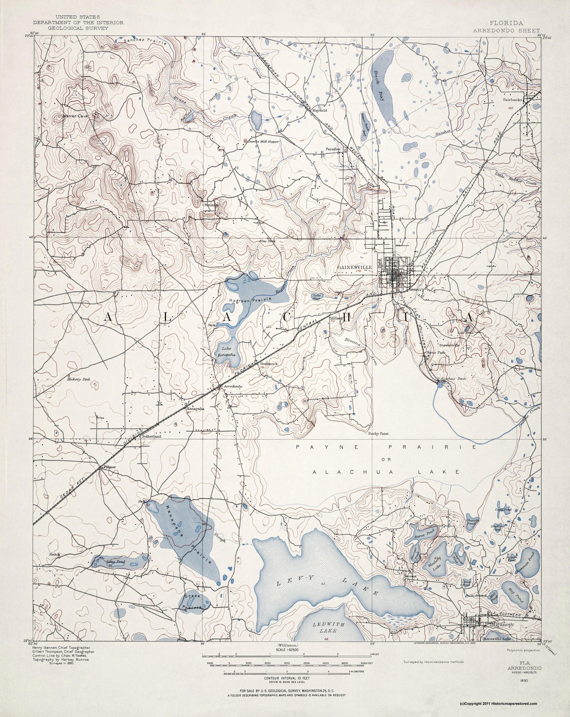 Topographical Map - Arredondo Florida Quad - USGS 1890 - 23 x 28.91 ...