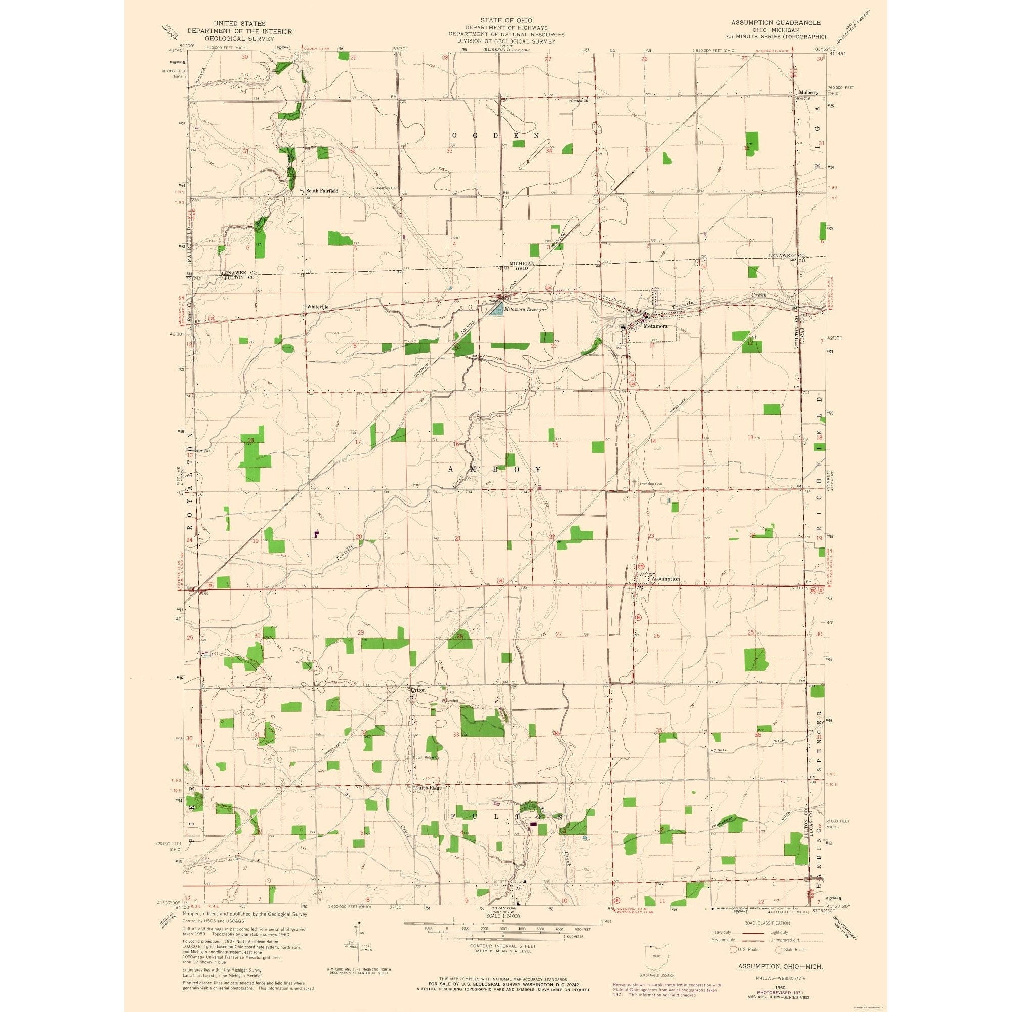 Topographical Map - Assumption Ohio Quad - USGS 1960 - 23 x 30.52 - Vintage Wall Art - Walmart.com