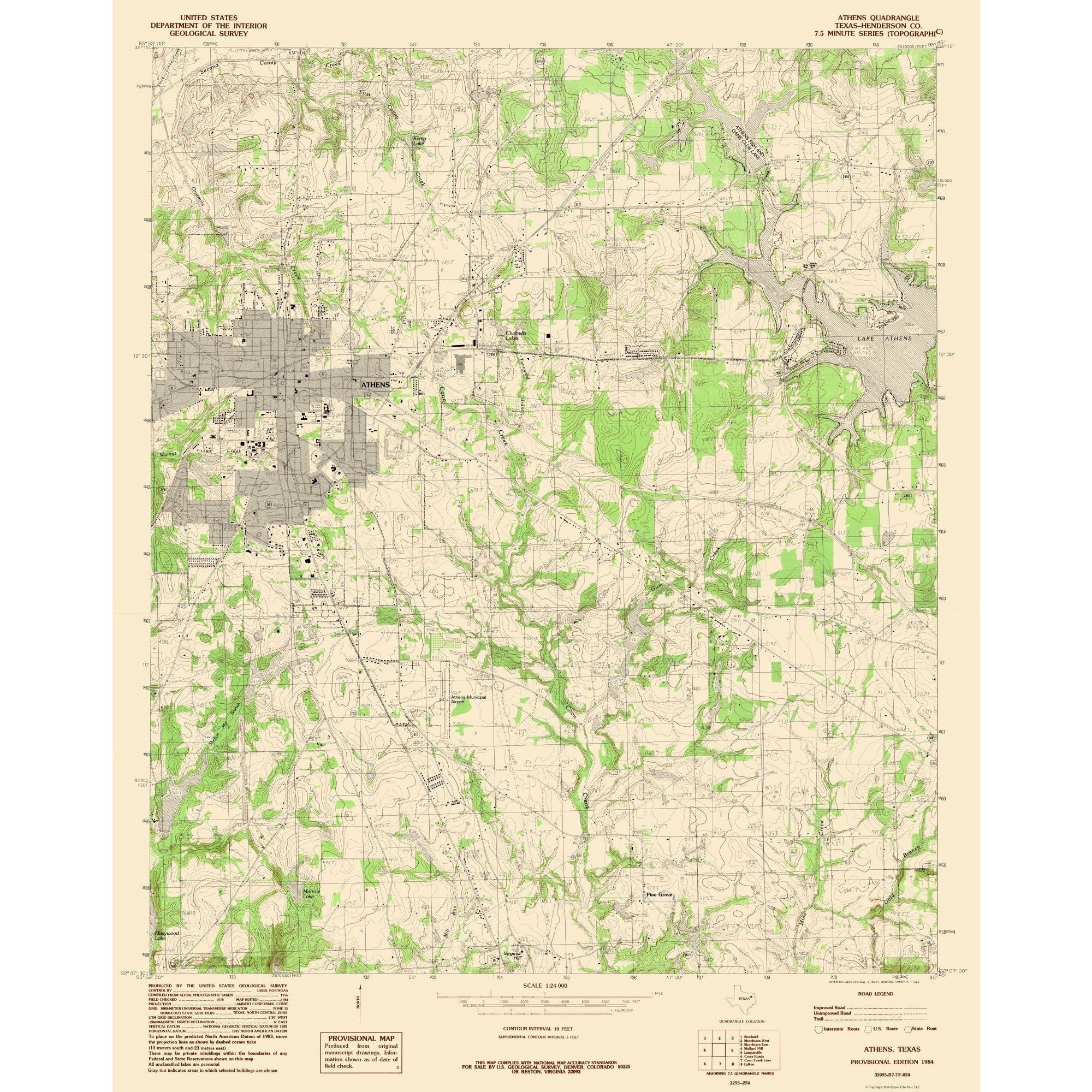 Topographical Map - Athens Texas Quad - USGS 1984 - 23 x 28.95 ...