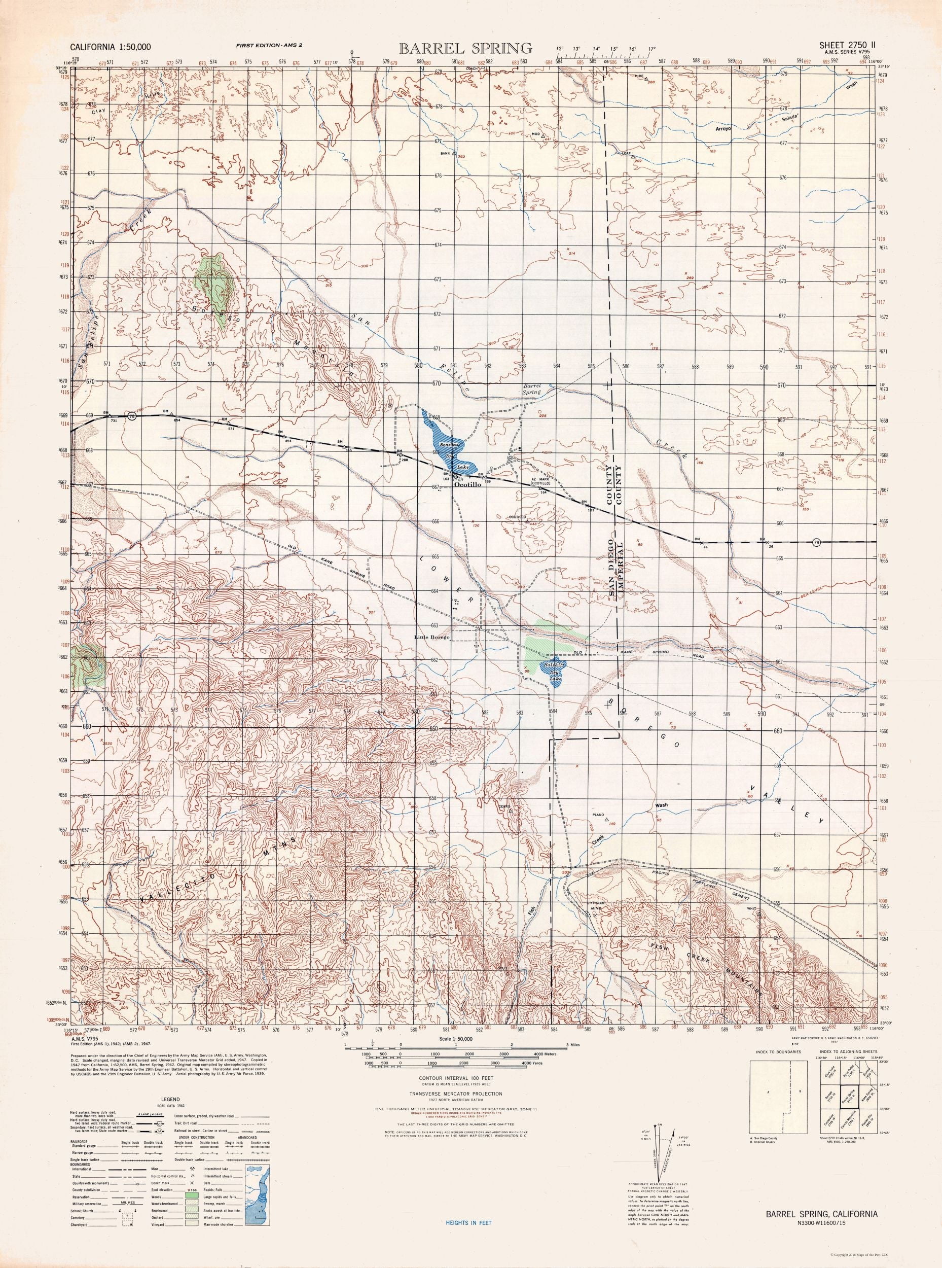 Topographical Map - Barrel Spring Sheet - US Army 1942 - 23 x 30.95 ...