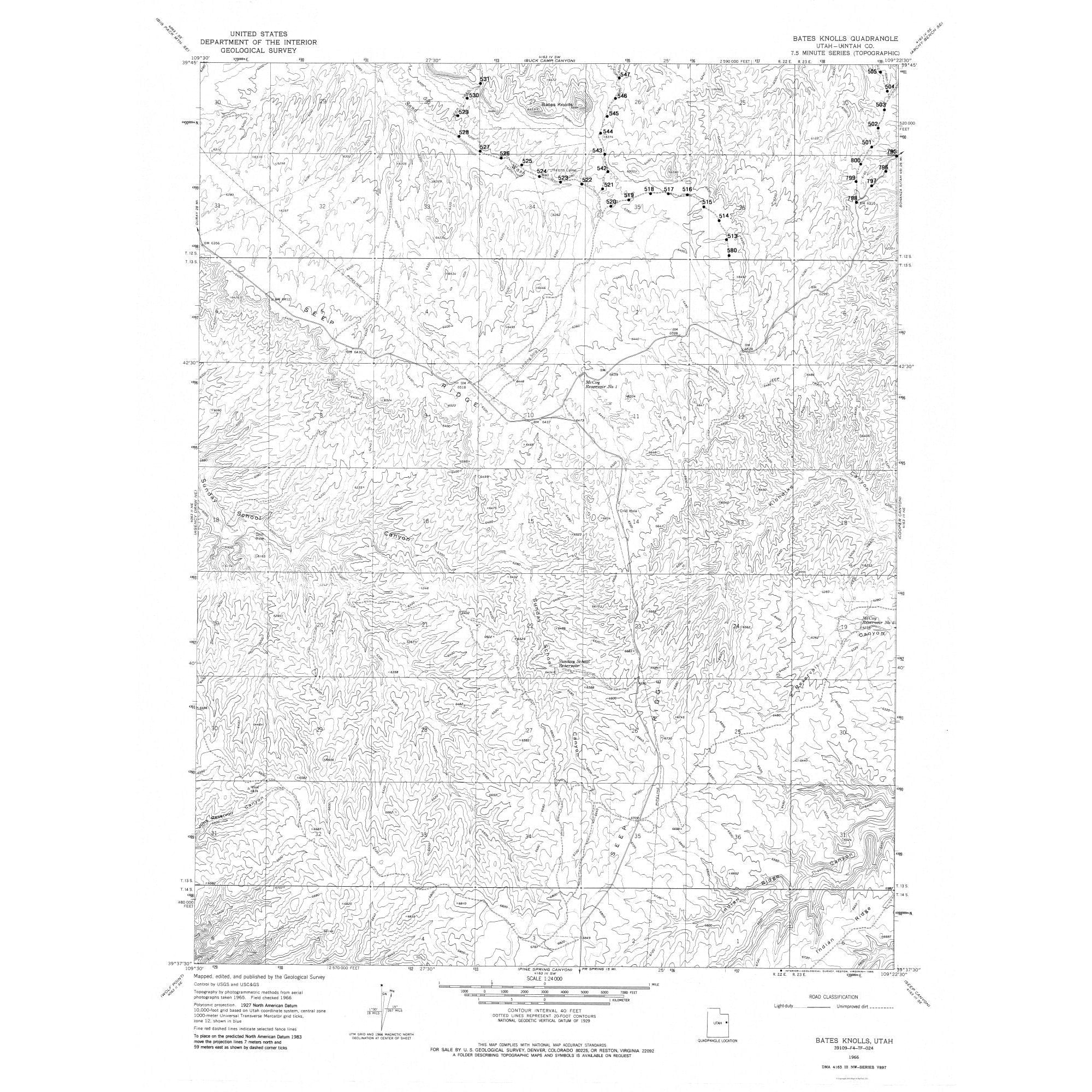 Topographical Map - Bates Knolls Utah Quad - USGS 1966 - 23 x 30.64 ...