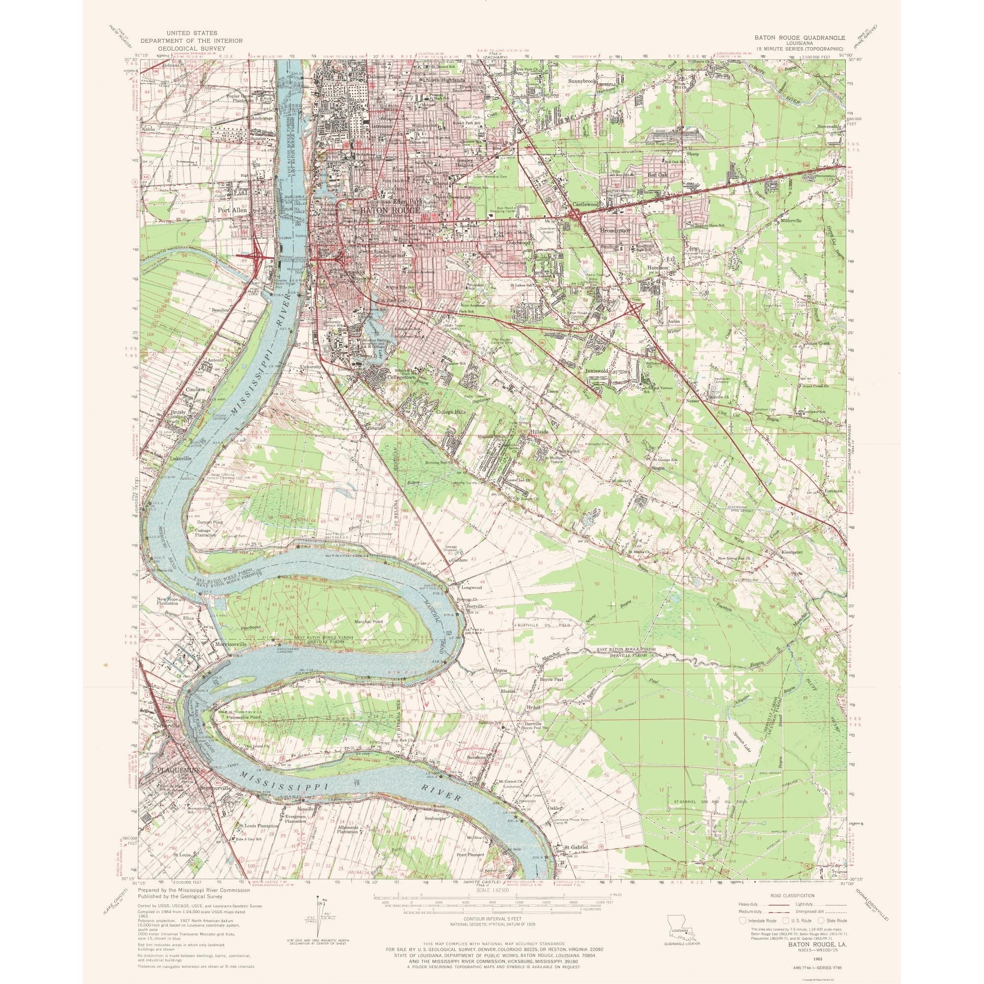 Topographical Map - Baton Rouge Louisiana Quad - USGS 1963 - 23 x 27.67 ...