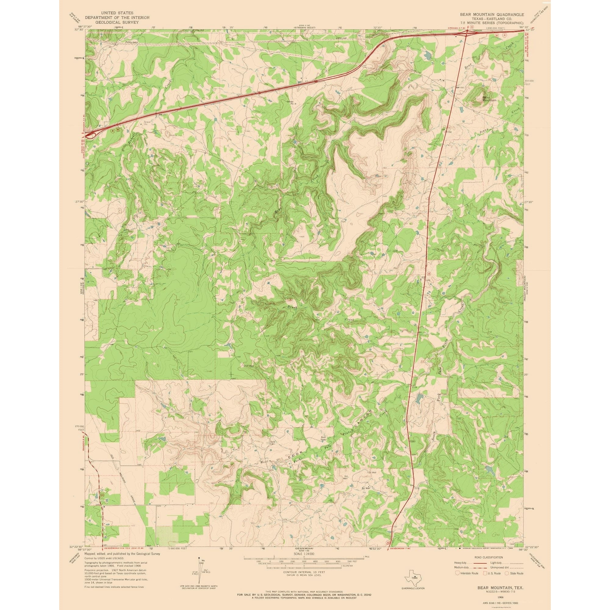 Topographical Map - Bear Mountain Texas Quad - USGS 1966 - 23 x 28.53 ...