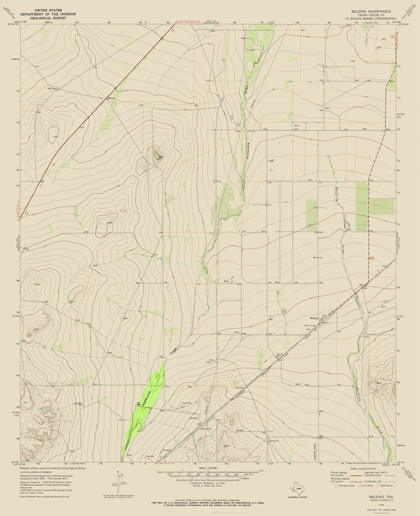 Topographical Map - Belding Texas Quad - USGS 1970 - 23 x 28.25 ...