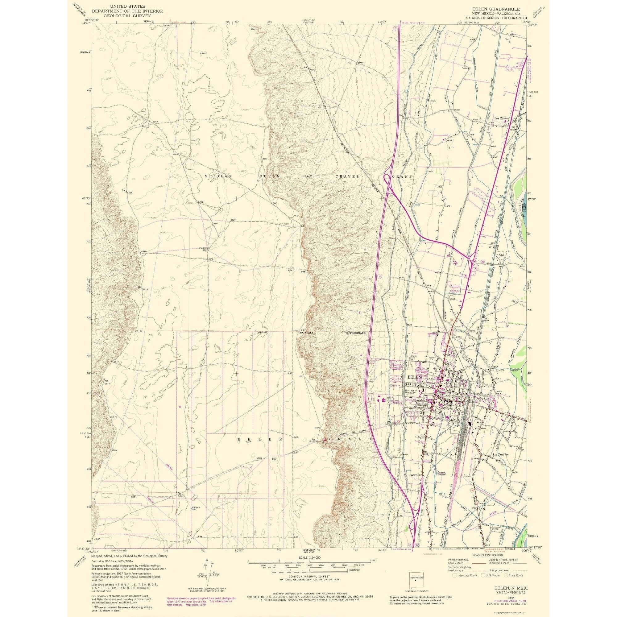Topographical Map - Belen New Mexico Quad - USGS 1952 - 23 x 29.46 ...