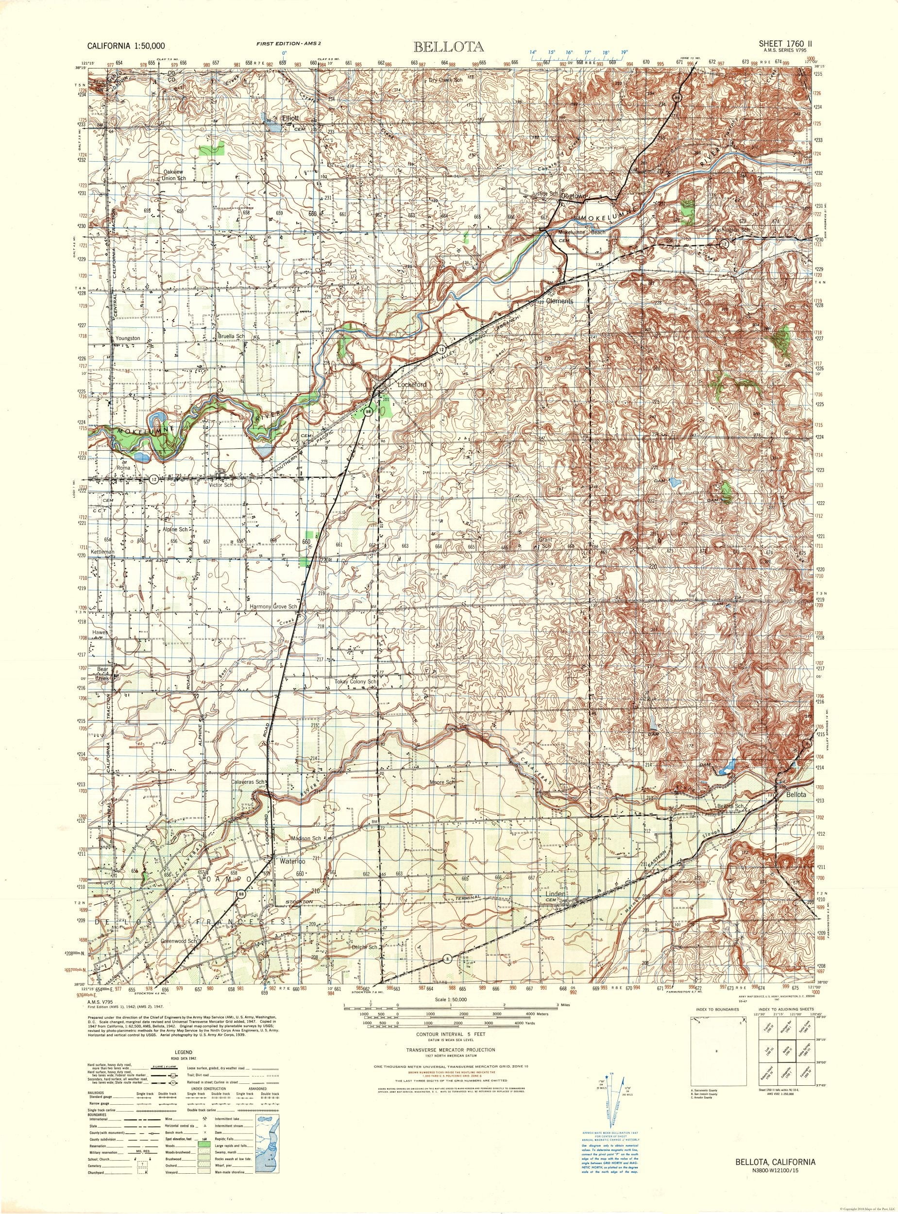 Topographical Map - Bellota Sheet - US Army 1942 - 23 x 31.09 - Vintage ...