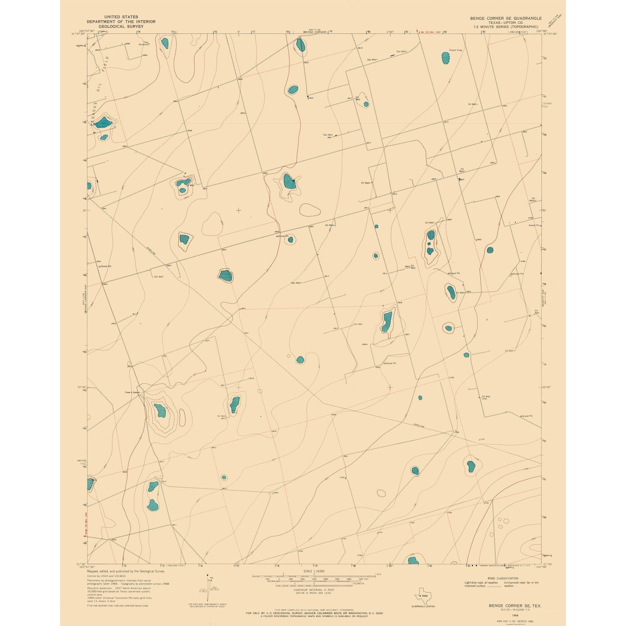 Topographical Map - Benge Corner Texas South East Quad - USGS 1968 - 23 ...