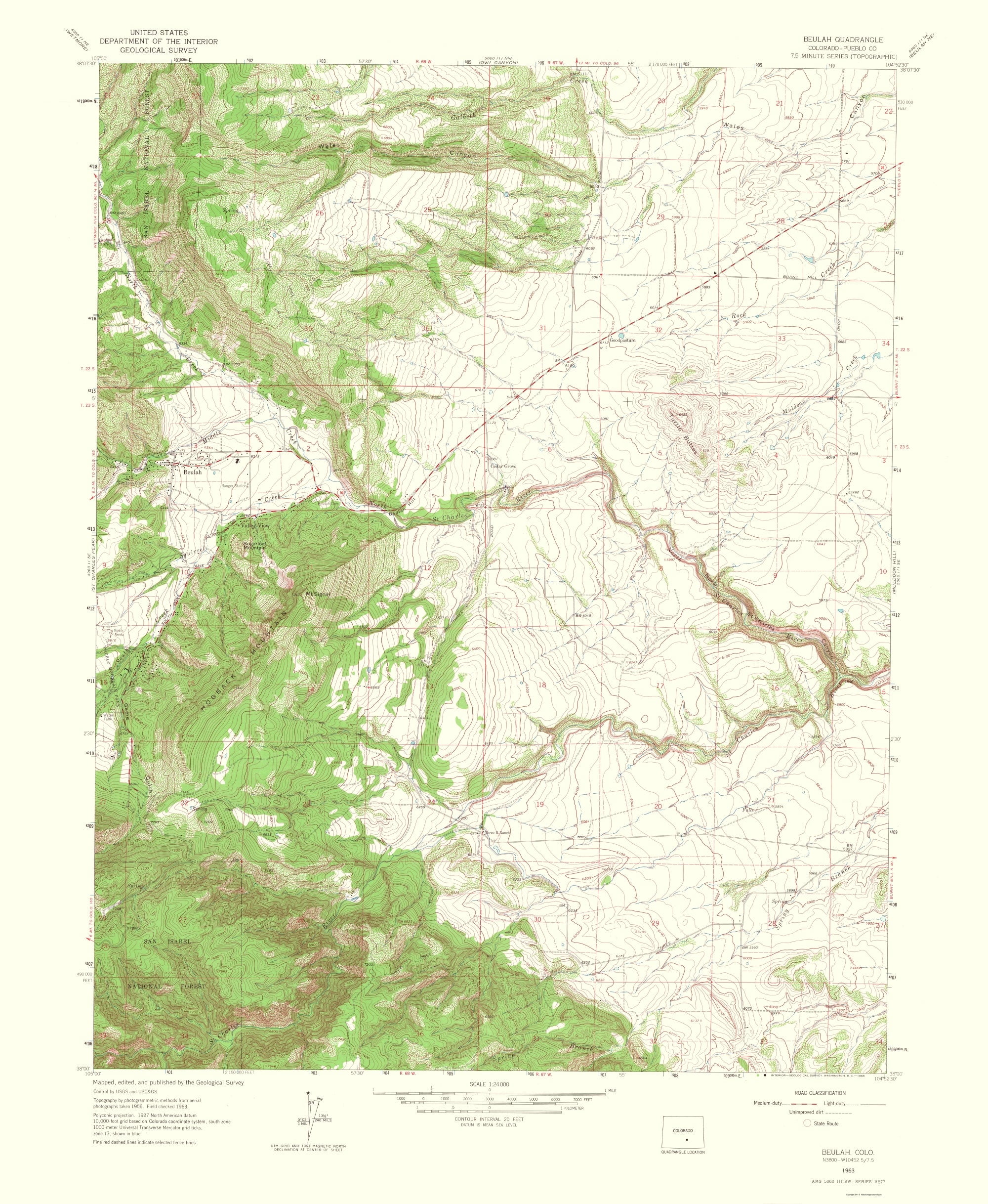 Topographical Map - Beulah Colorado Quad - USGS 1966 - 23 x 28.01 ...