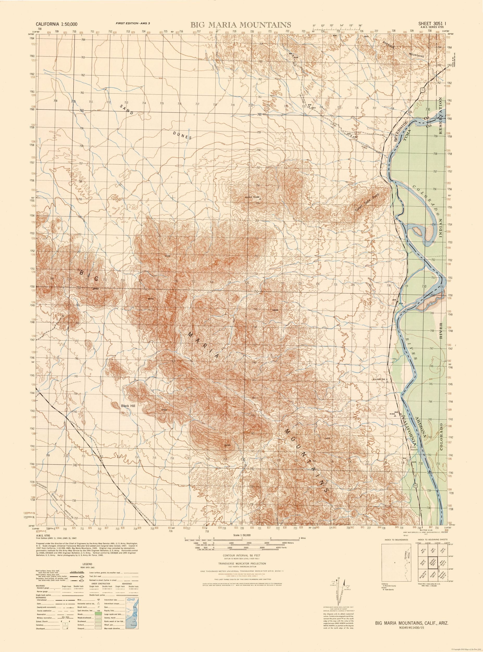 Topographical Map - Big Maria Mountains Sheet - US Army 1944 - Vintage ...