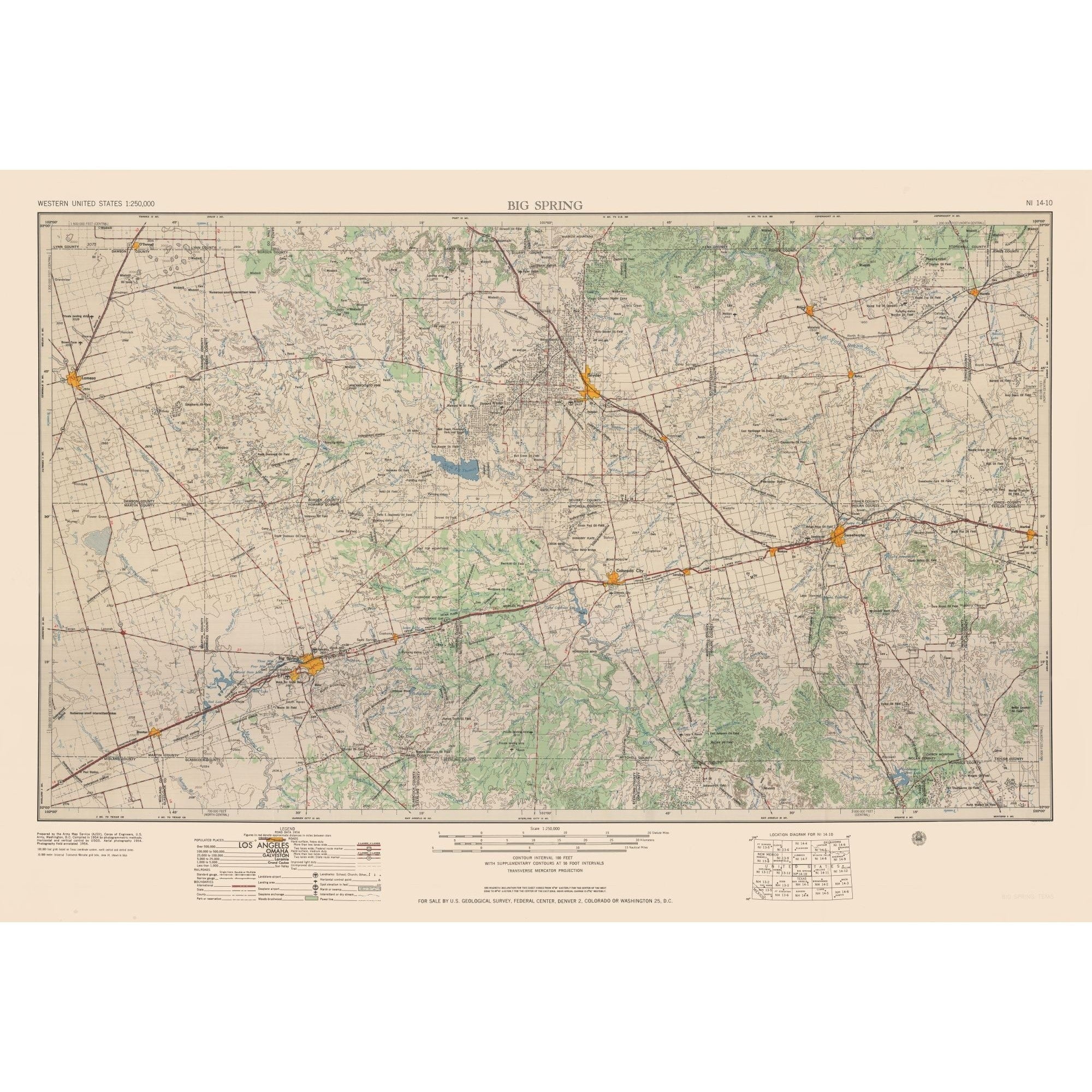 Topographical Map - Big Spring Texas Quad - USGS 1954 - 33.39 x 23 ...