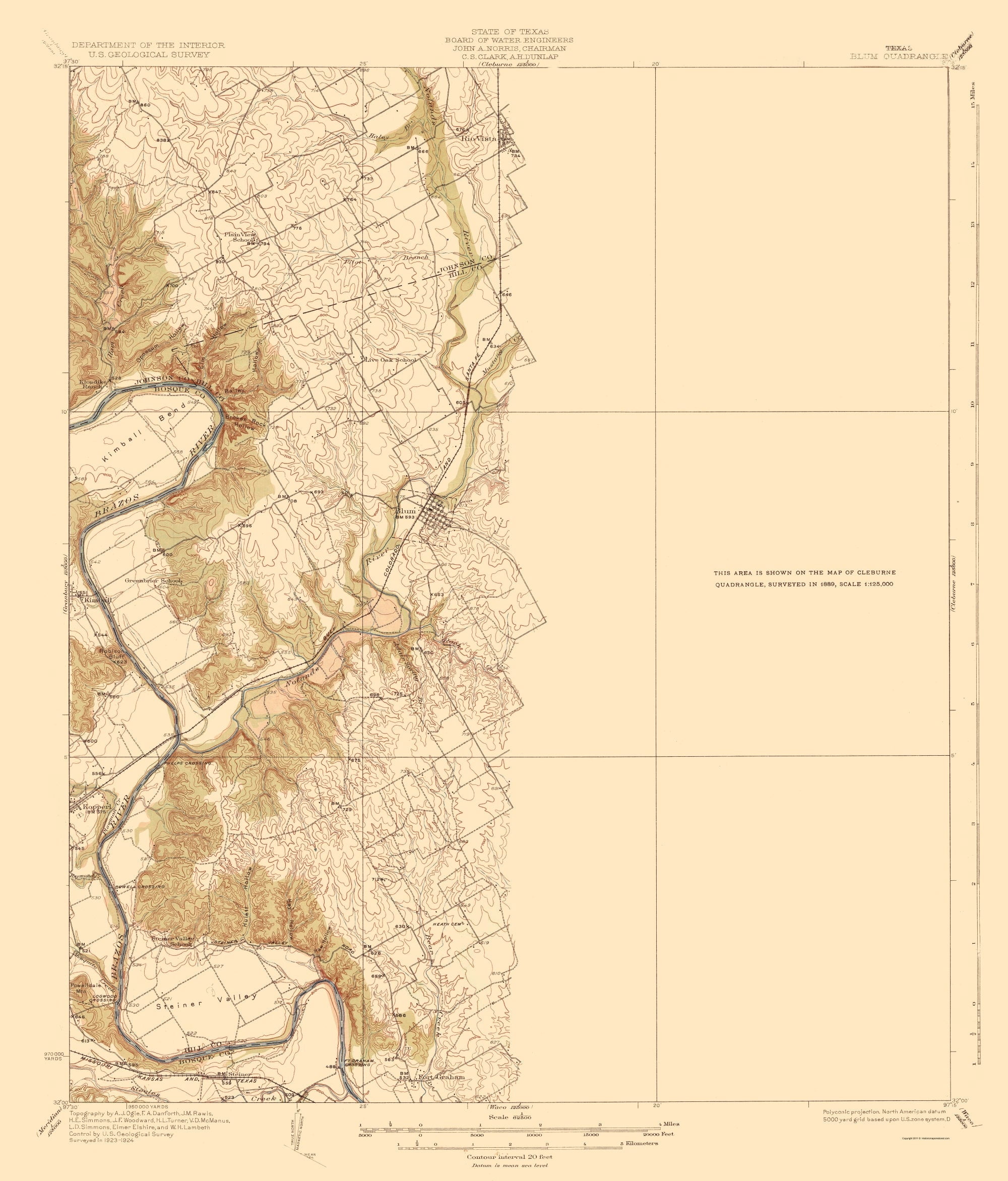 Topographical Map - Blum Texas Quad - USGS 1889 - 23 x 26.95 - Vintage ...