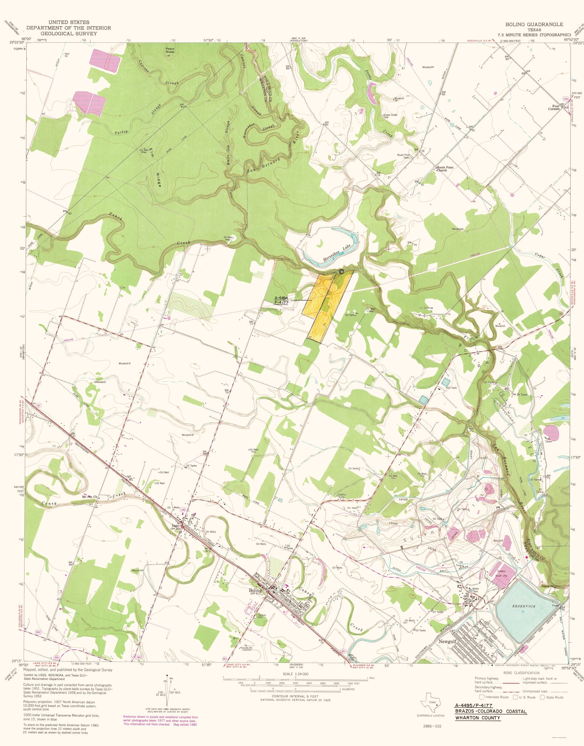 Topographical Map - Boling Texas Quad - USGS 1981 - 23 x 29.39 ...