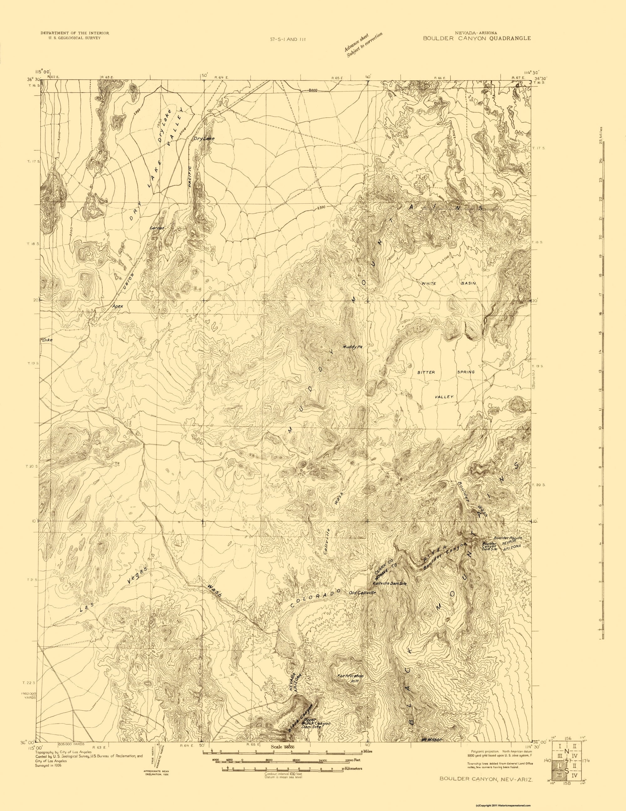 Topographical Map - Boulder Canyon Nevada Arizona Quad - USGS 1926 - 23 ...