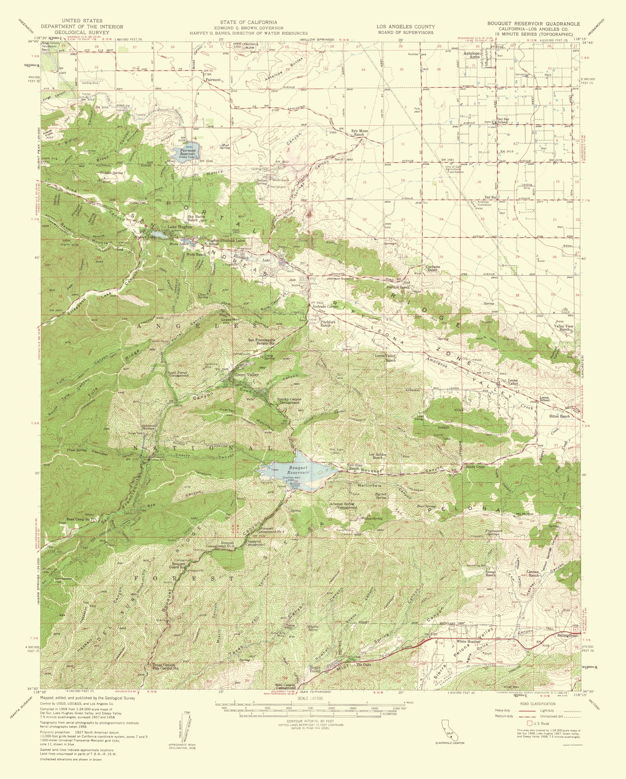 Topographical Map - Bouquet Reservoir California Quad - USGS 1960 - 23 ...