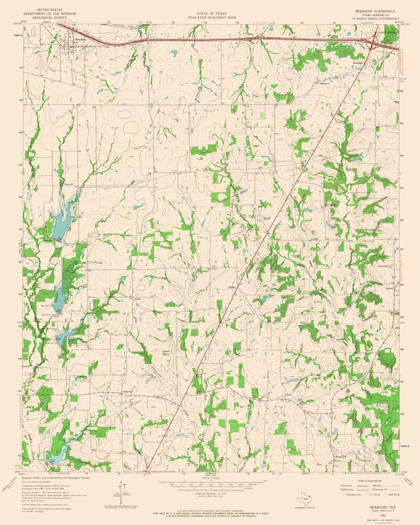 Topographical Map - Brashear Texas Quad - USGS 1962 - 23 x 28.76 ...