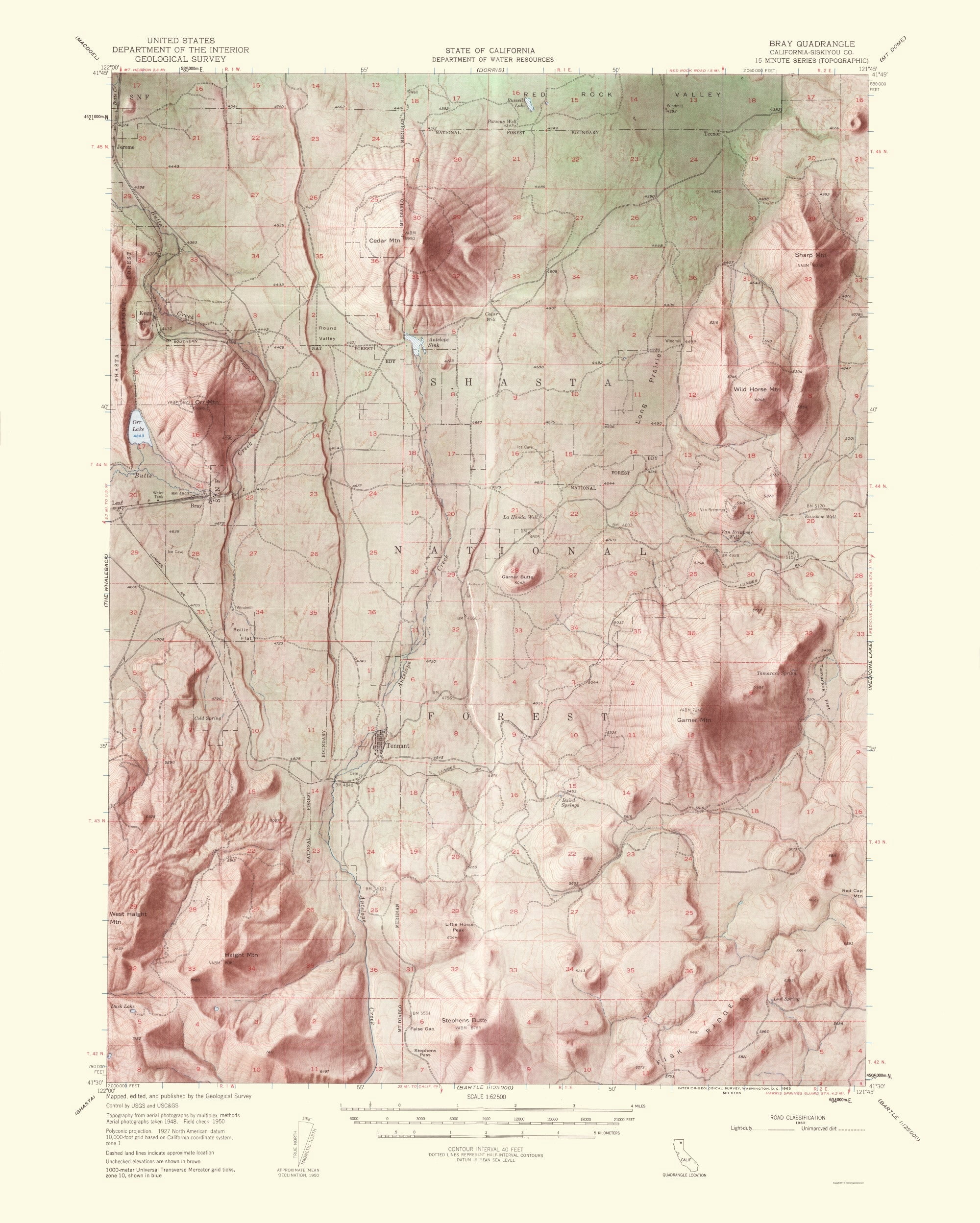 Topographical Map - Bray California Quad - USGS 1963 - Vintage Wall Art ...