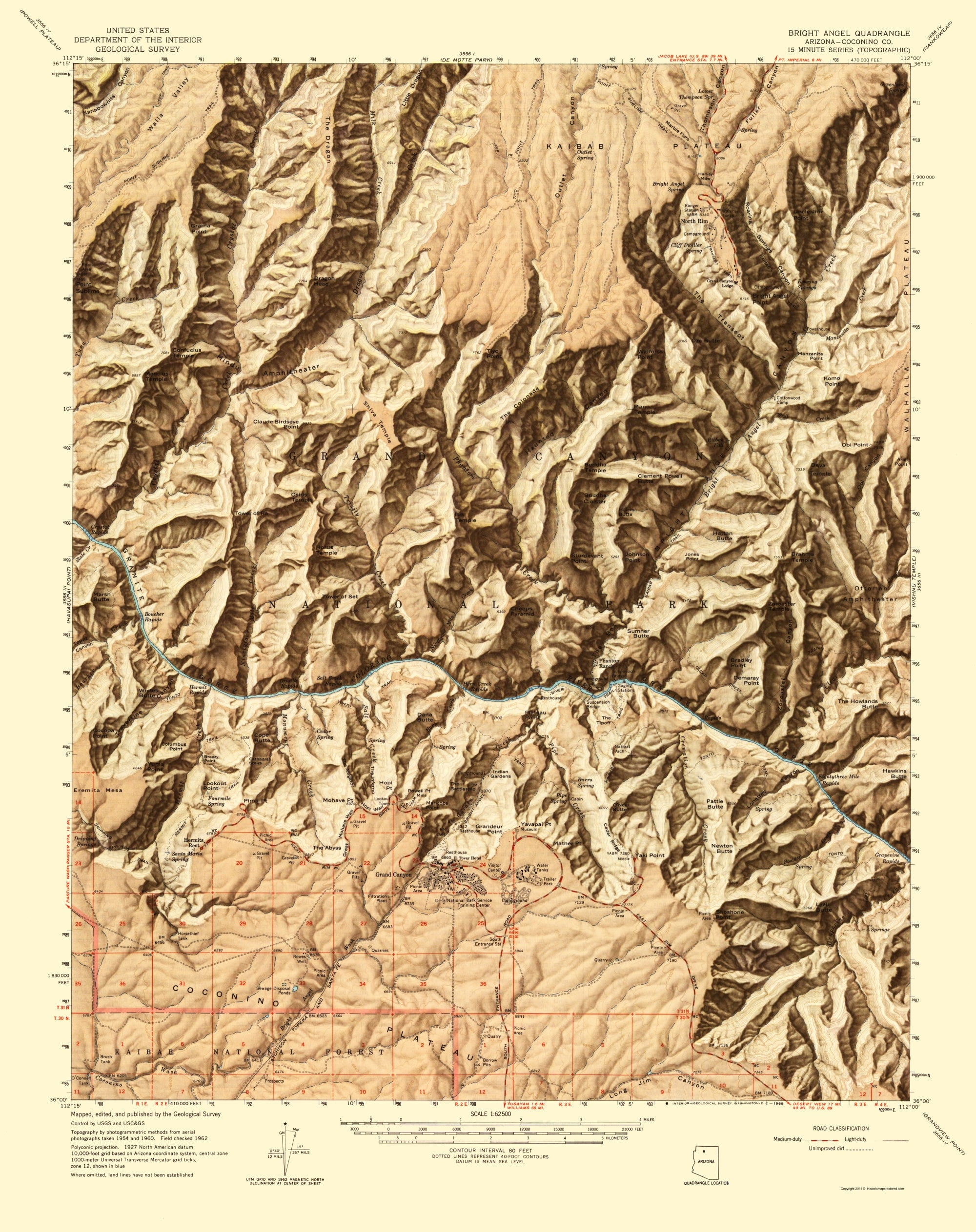 Topographical Map - Bright Angel Arizona Quad - USGS 1968 - 23 x 29.05 ...