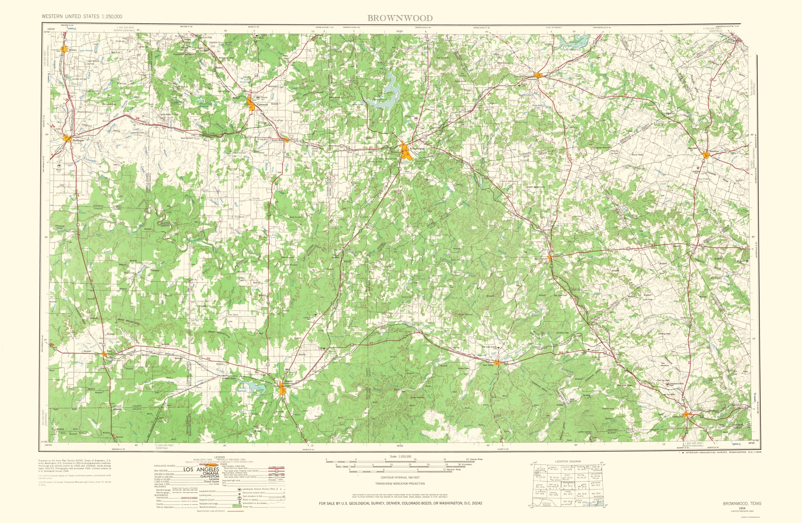 Topographical Map - Brownwood Texas Quad - USGS 1965 - 23 x 35.24 ...