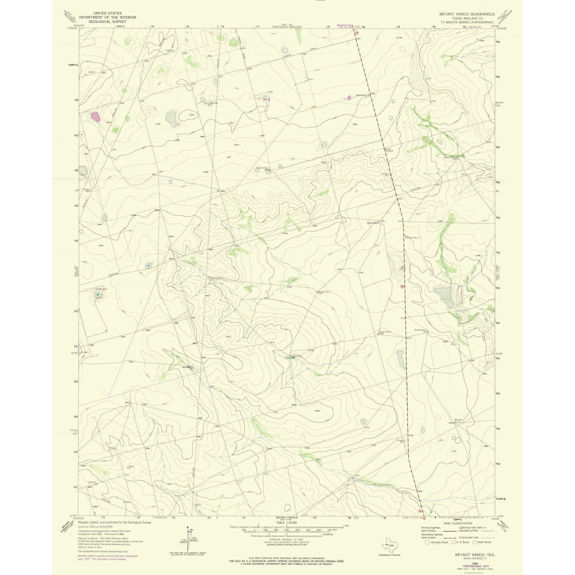 Topographical Map - Bryant Ranch Texas Quad - USGS 1964 - 23 x 28.10 ...