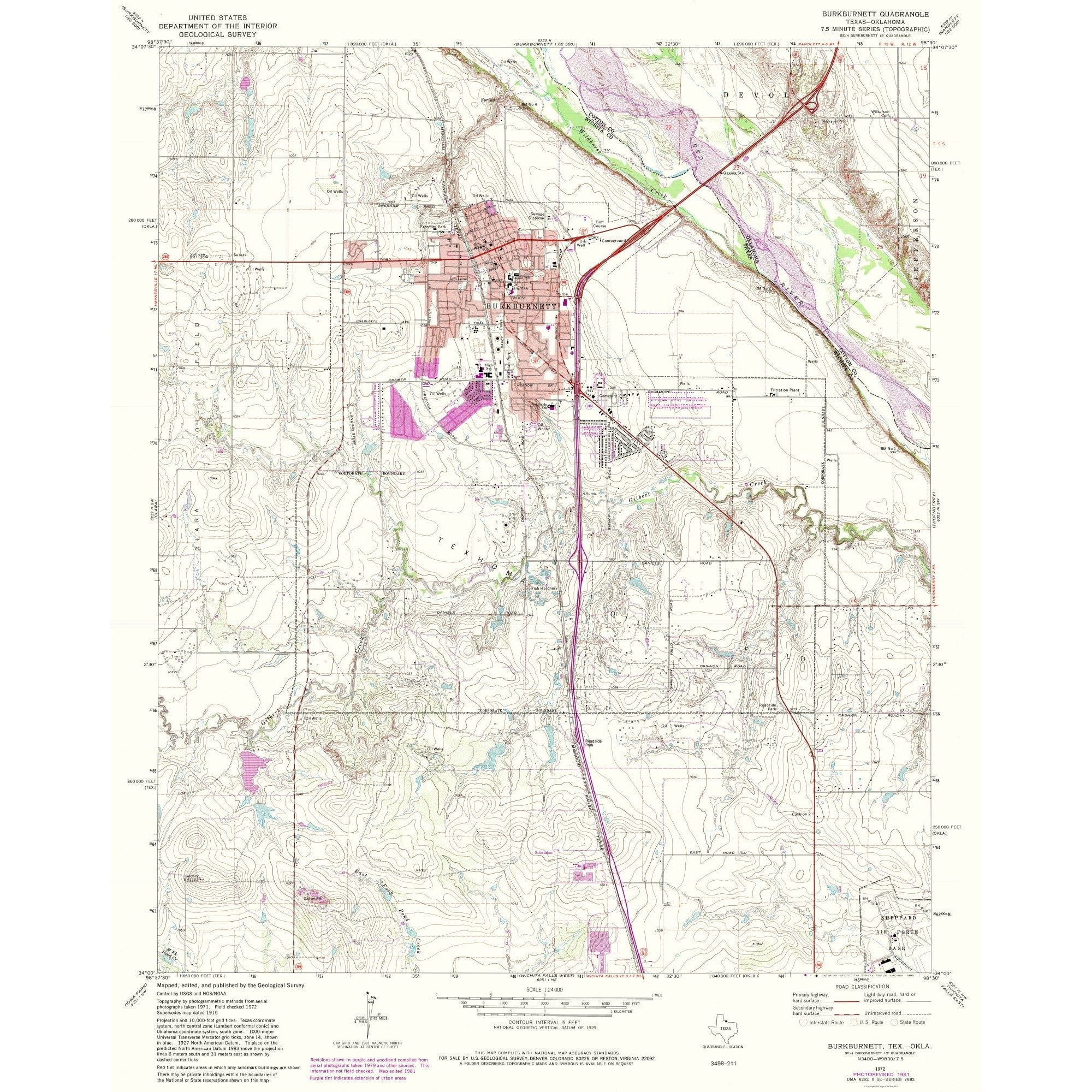 Topographical Map - Burkburnett Texas Quad - USGS 1972 - Vintage Wall ...