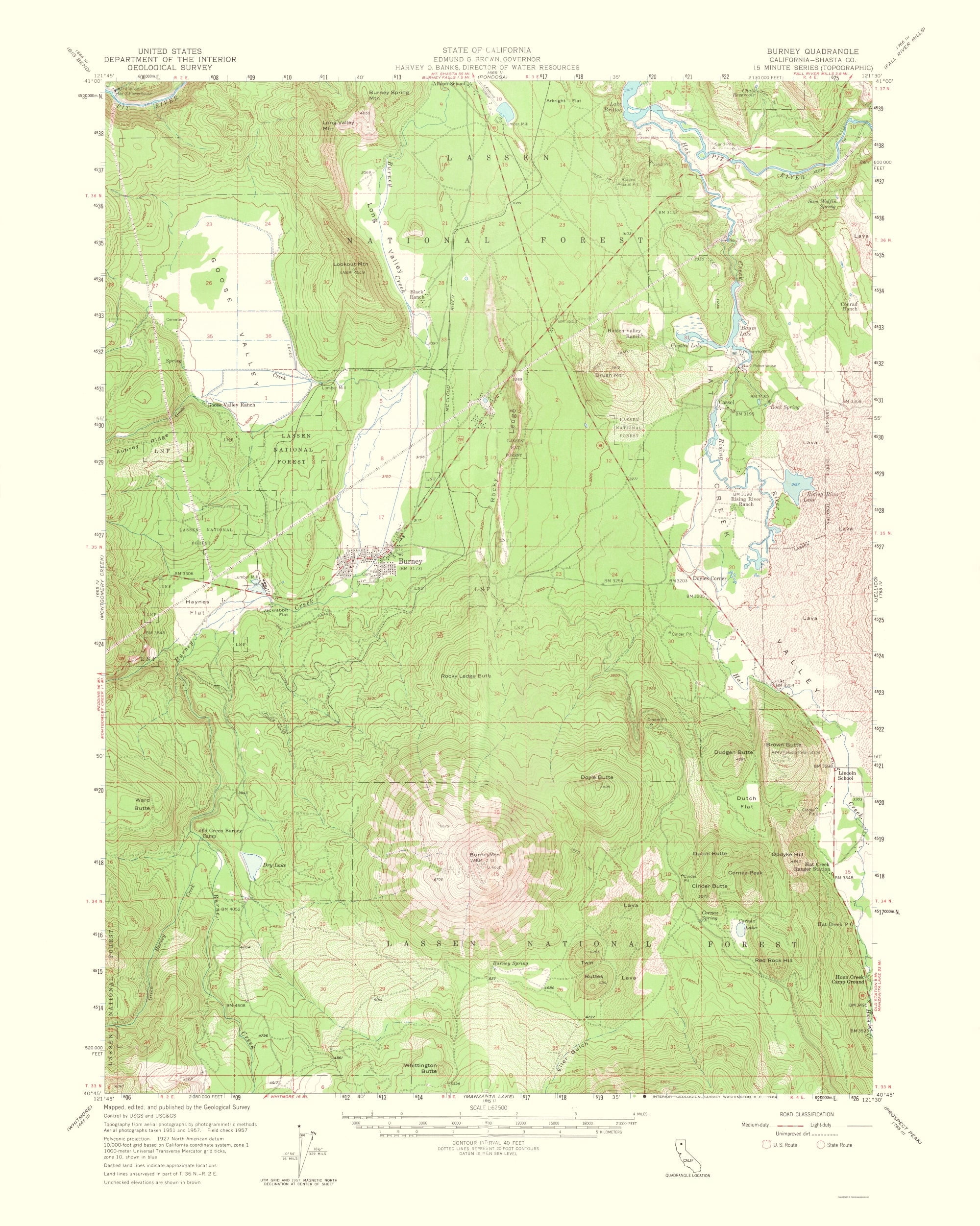 Topographical Map - Burney California Quad - USGS 1964 - 23 x 28.78 ...