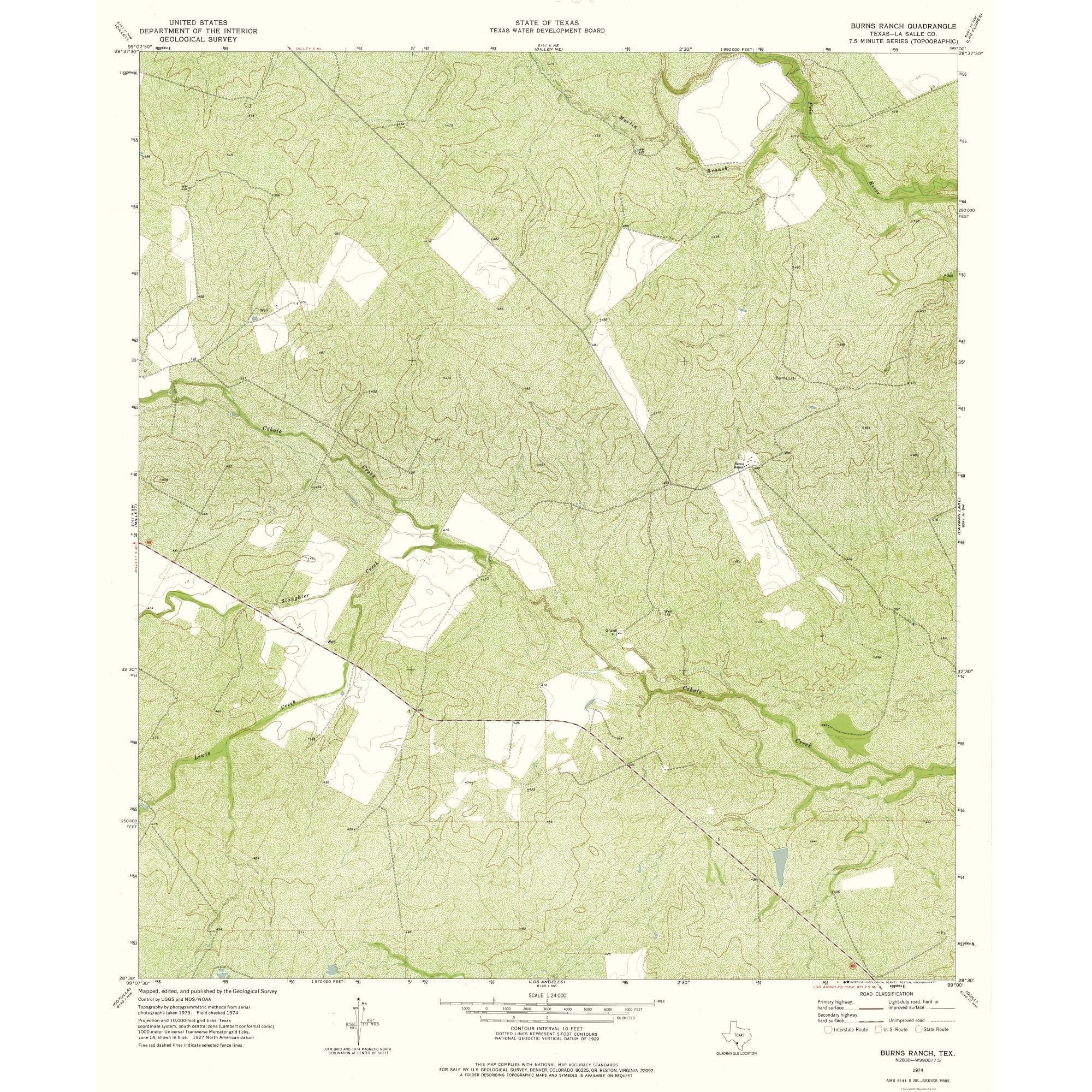 Topographical Map - Burns Ranch Texas Quad - USGS 1974 - 23 x 27.92 ...