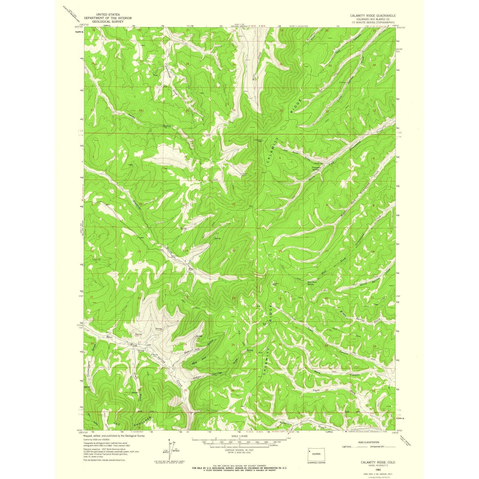 Topographical Map - Calamity Ridge Colorado Quad - USGS 1962 - Vintage ...