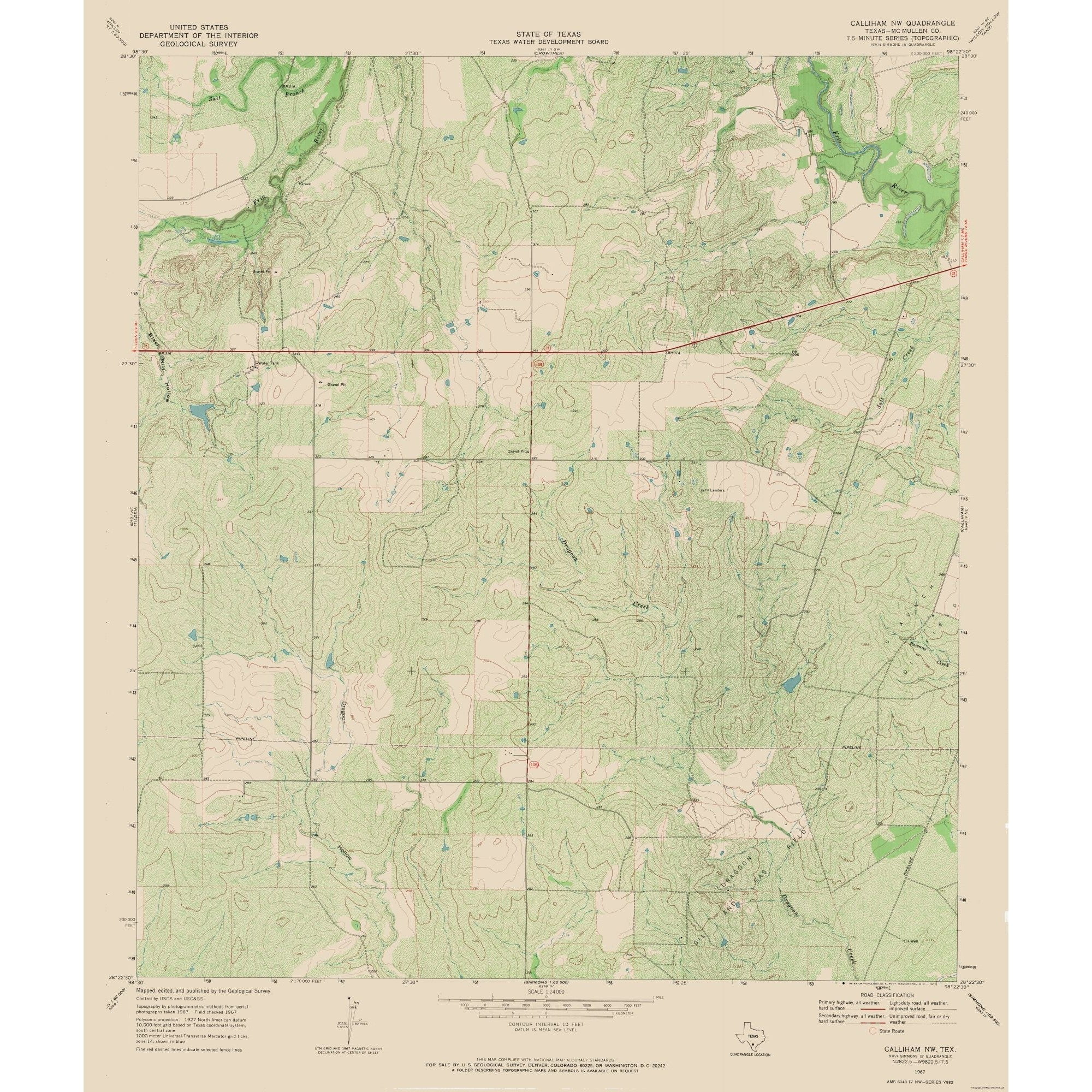 Topographical Map - Calliham Texas Quad - USGS 1967 - 23 x 27.16 ...