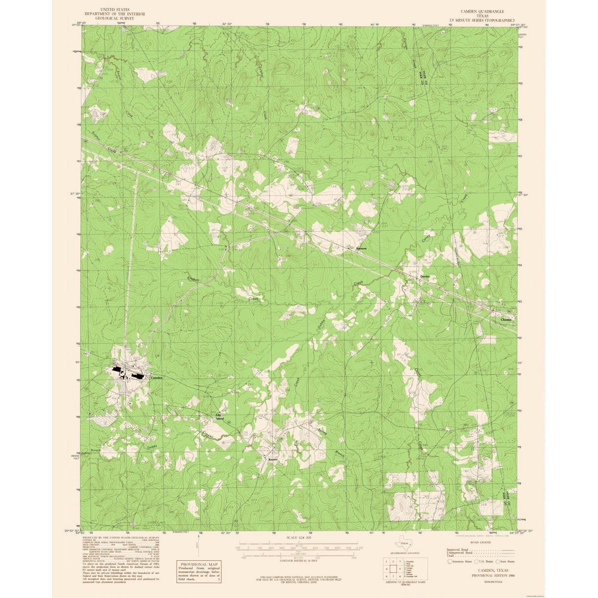 Topographical Map - Camden Texas Quad - USGS 1979 - 23 x 27.86 ...