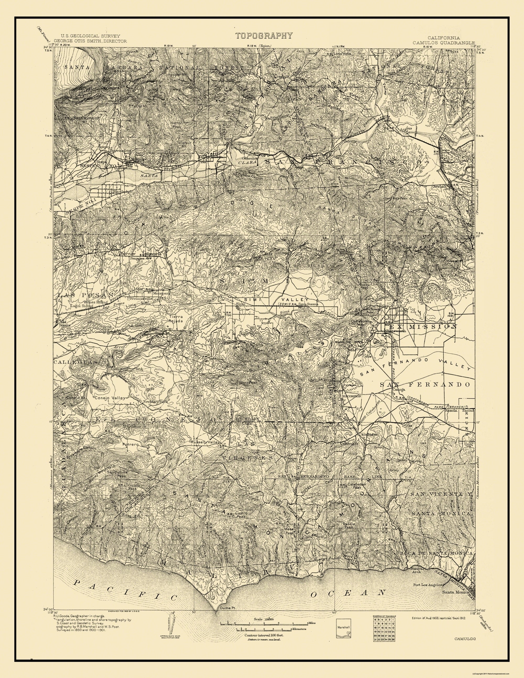 Topographical Map - Camulos California Quad - USGS 1903 - 23 x 29.75 ...