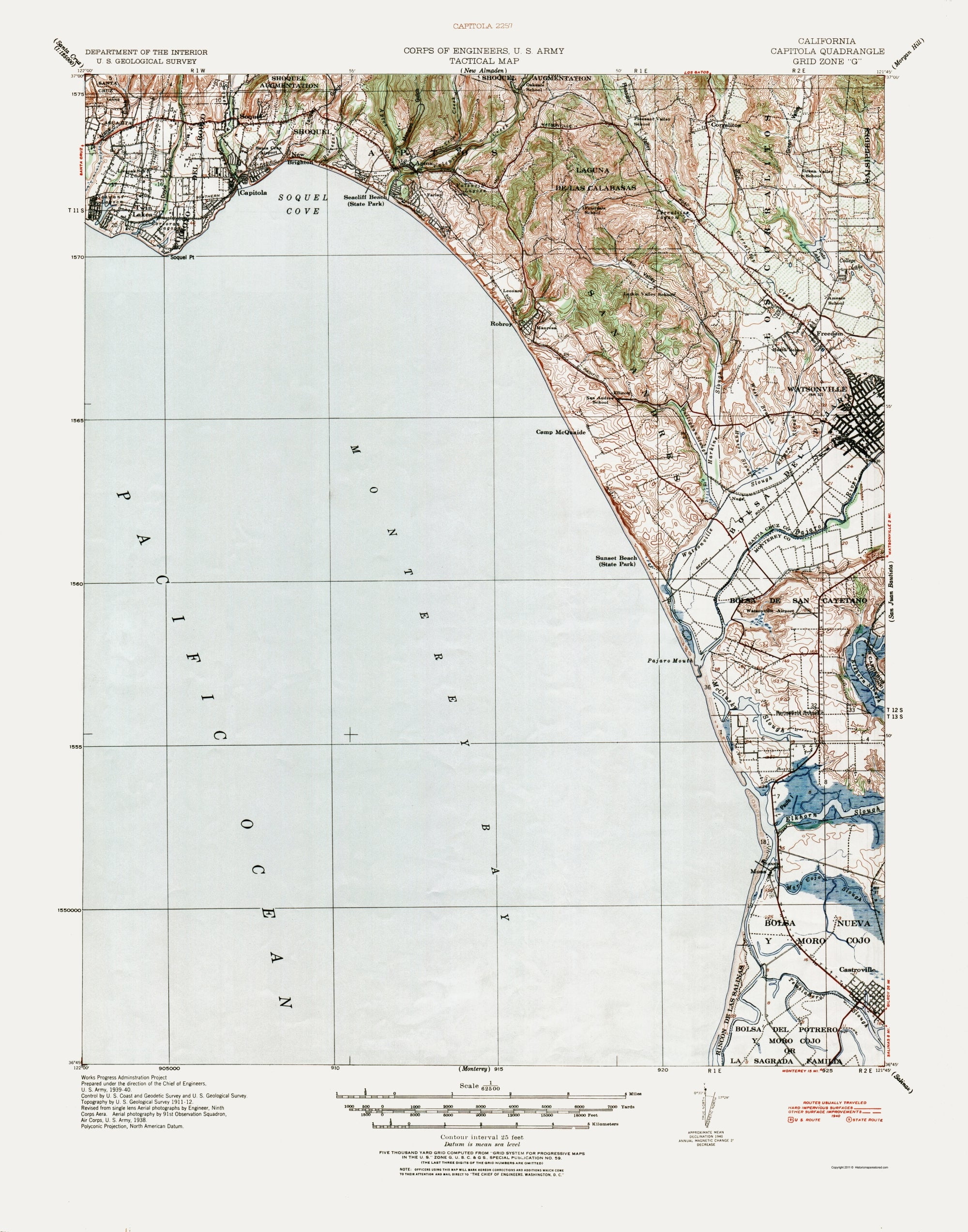 Topographical Map - Capitola California Quad - USGS 1940 - 23 x 29.25 ...