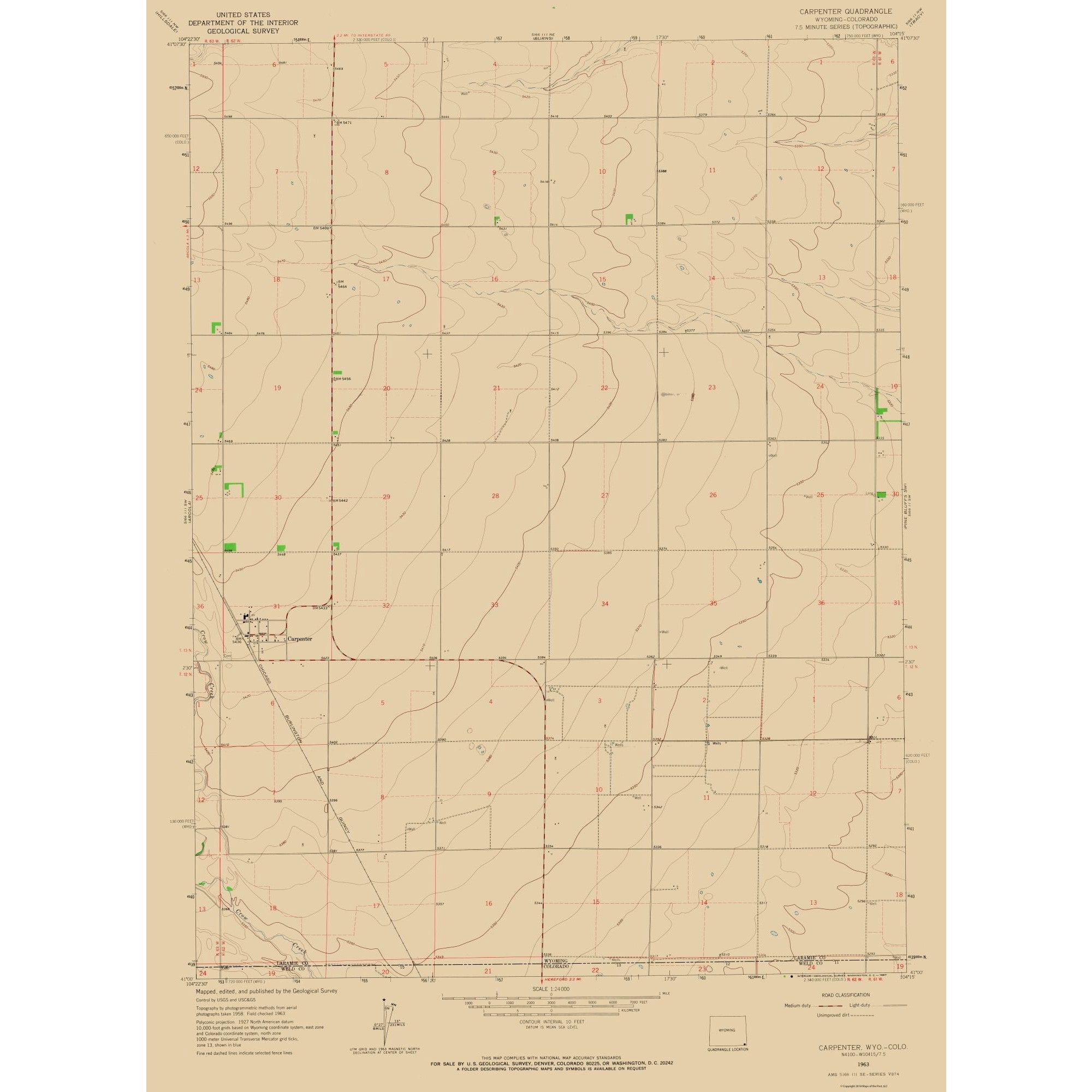 Topographical Map - Carpenter Wyoming Quad - USGS 1963 - 23 x 31.41 ...
