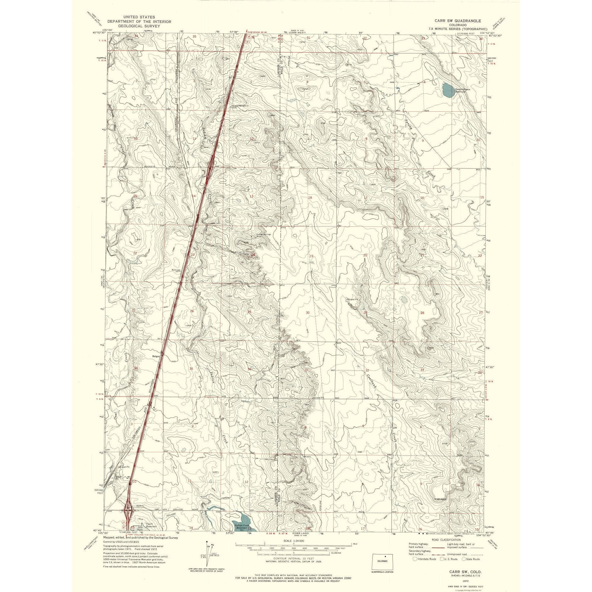 Topographical Map - Carr Southwest Colorado Quad - USGS 1972 - 23 x 30. ...